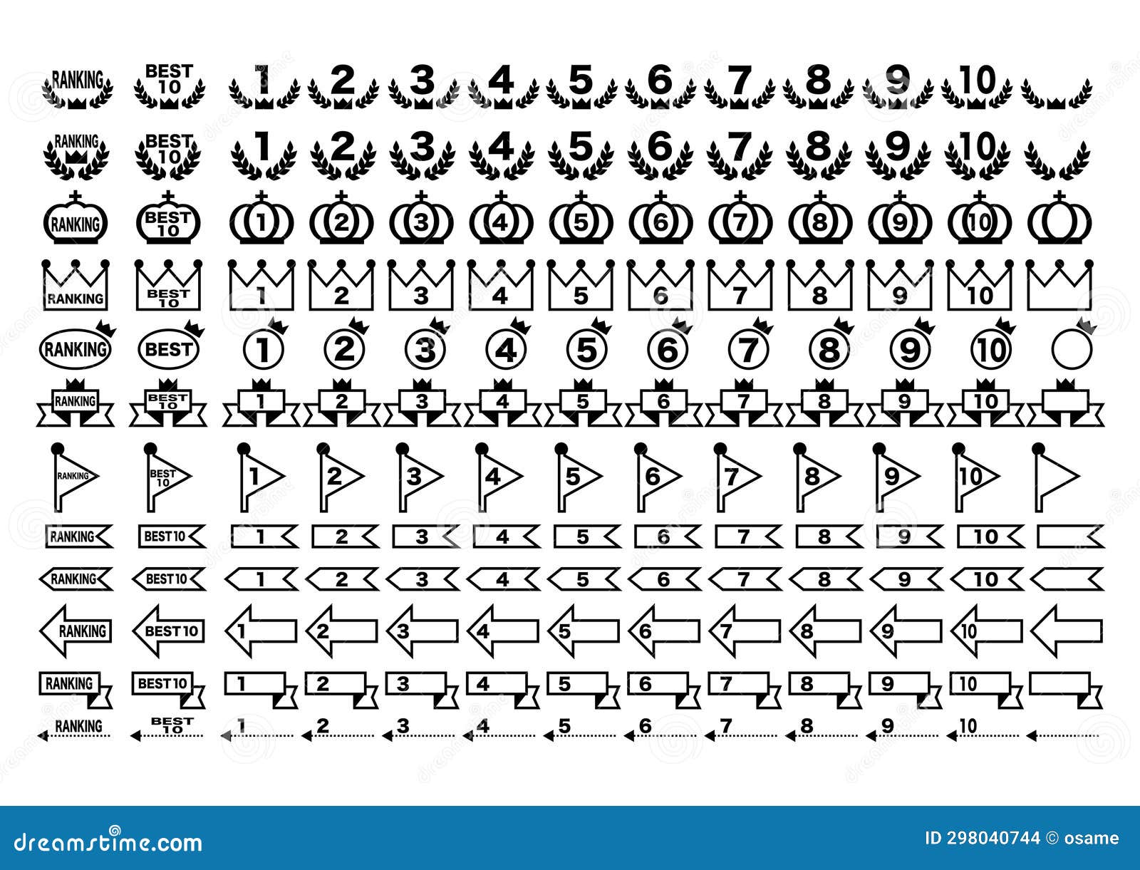 Vector Illustration of Ranking Icon Set. Numbers from 1 To 10 and ...