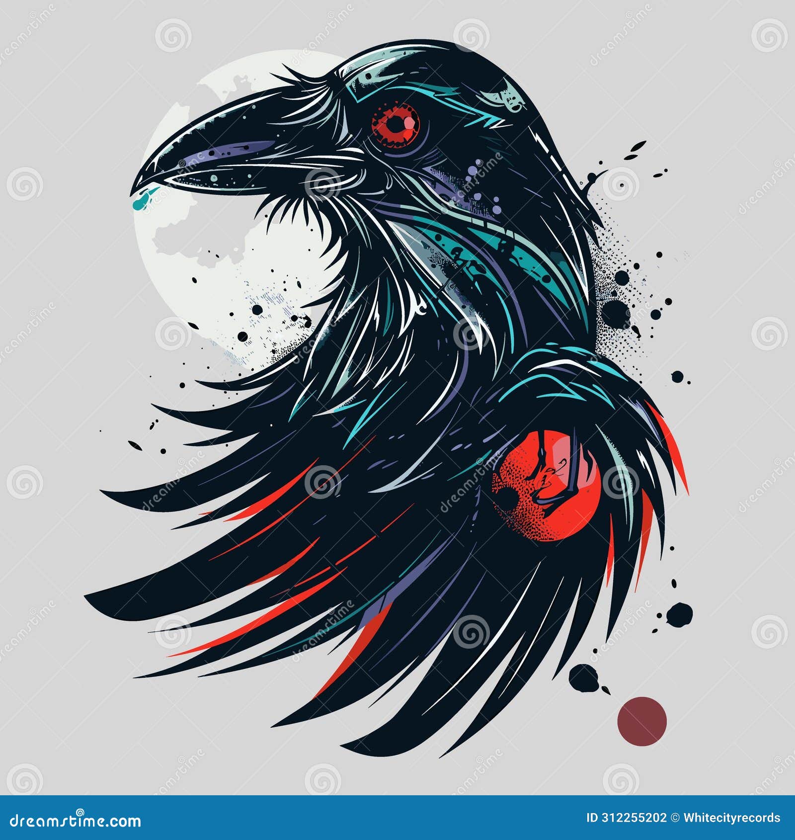 Vector Illustration of a Raven with a Red Ball in Its Beak Stock ...