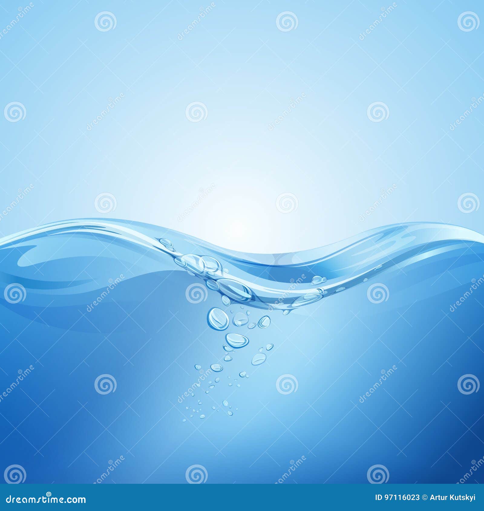 Vector Illustration of Realistic Blue Wavy Water with Air Bubbles ...
