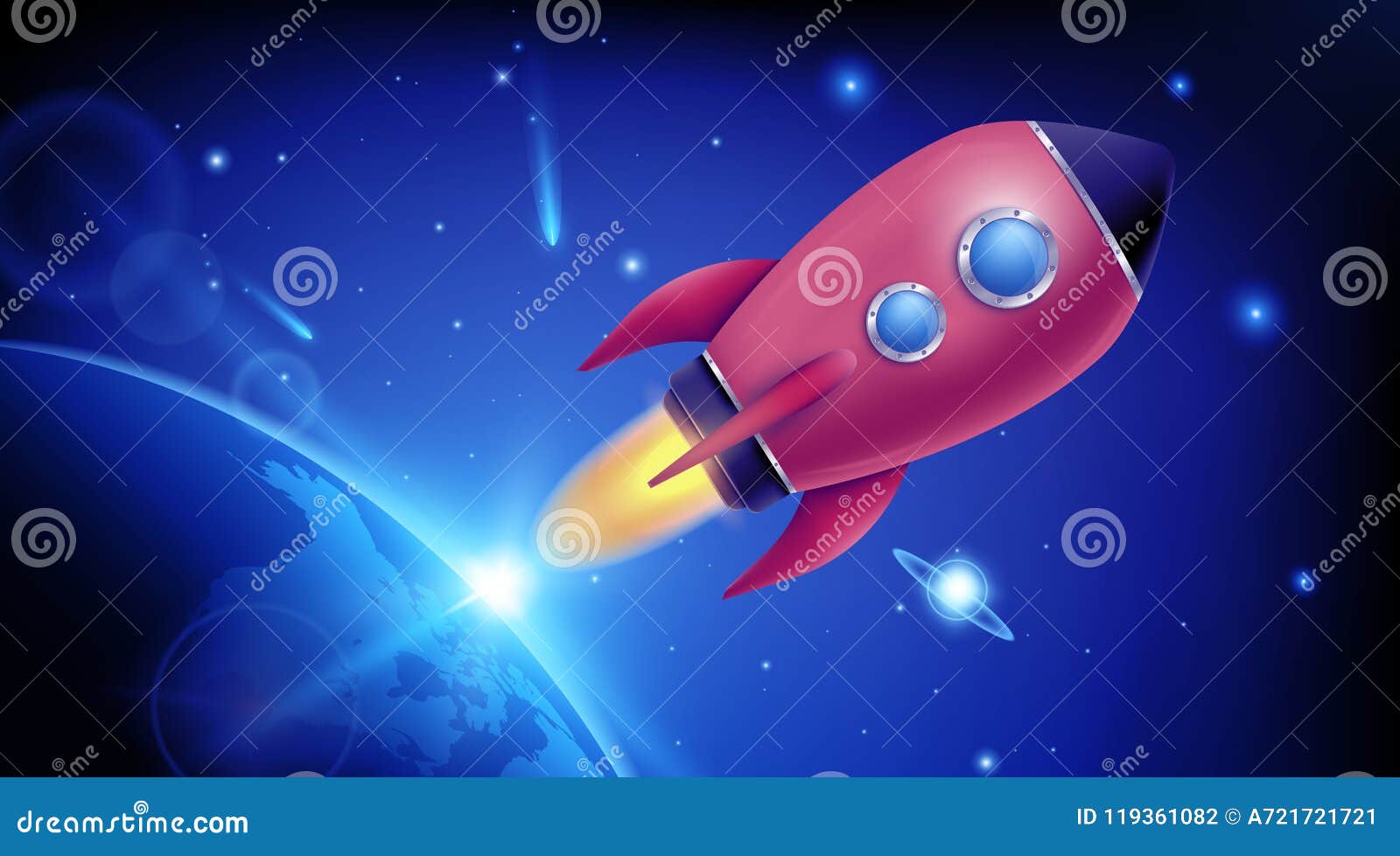 Vector Illustration of Realistic 3D Rocket Space Ship Launch on ...
