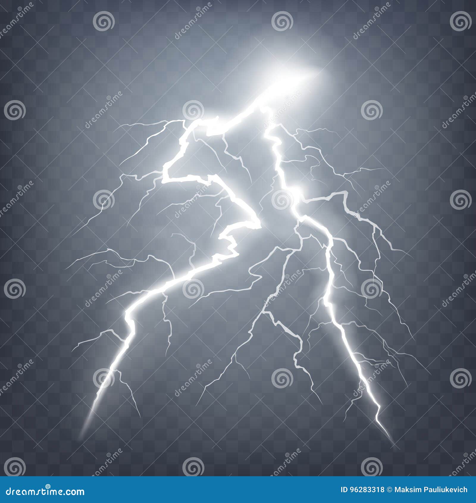 Vector Illustration of a Realistic Style of Bright Glowing Lightning on ...