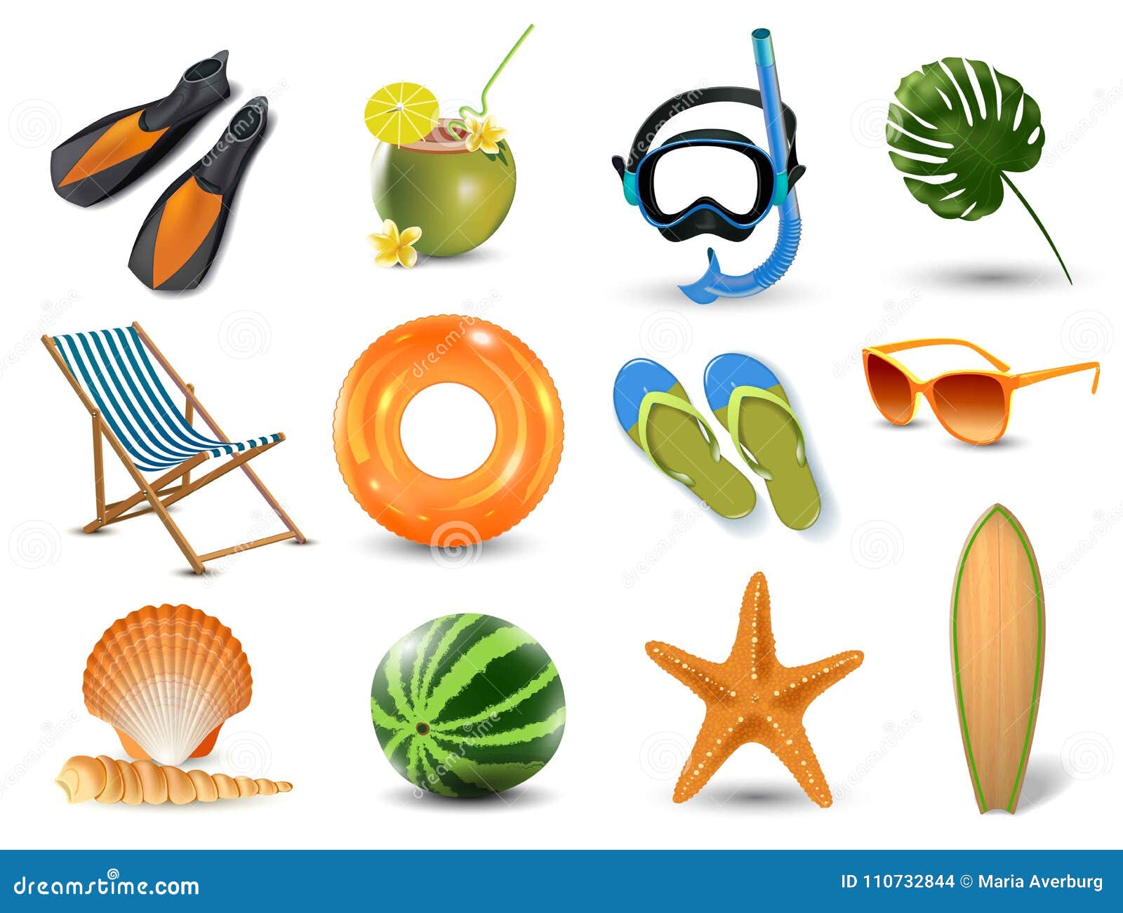Vector Illustration of Realistic Summer Holidays Seaside Beach Icons ... Vector Illustration of Realistic Summer Holidays Seaside Beach Icons ...