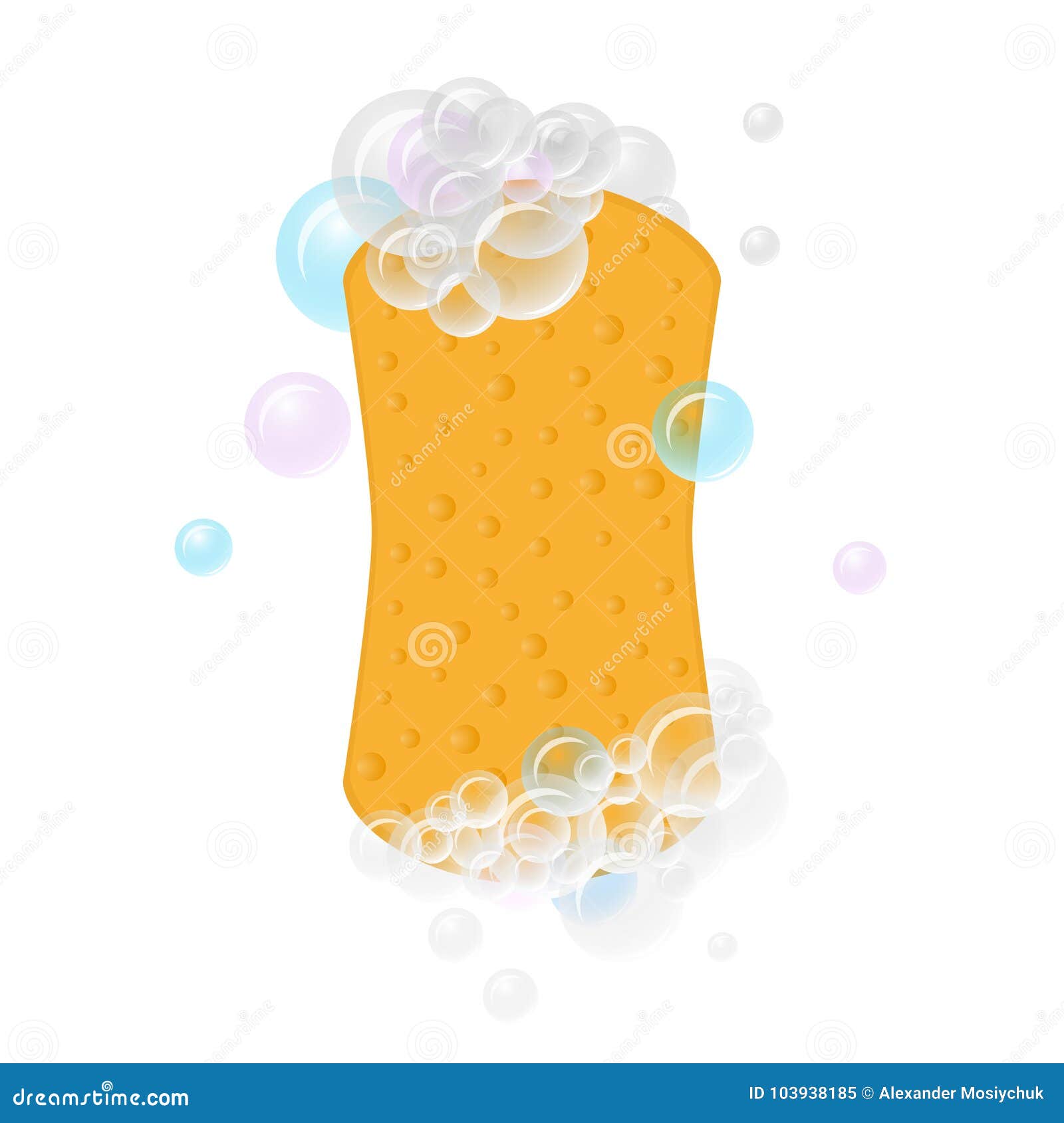 Realistic Yellow Washing Sponge with Foam Bubbles. Stock Vector ...
