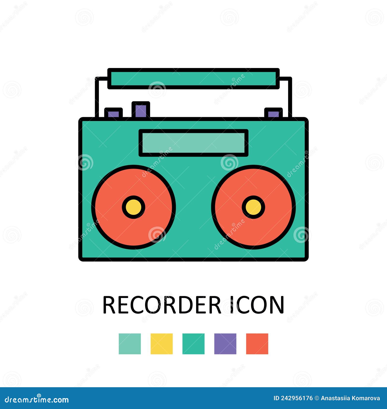 Vector Illustration with Recorder. Outline Icon Stock Vector ...