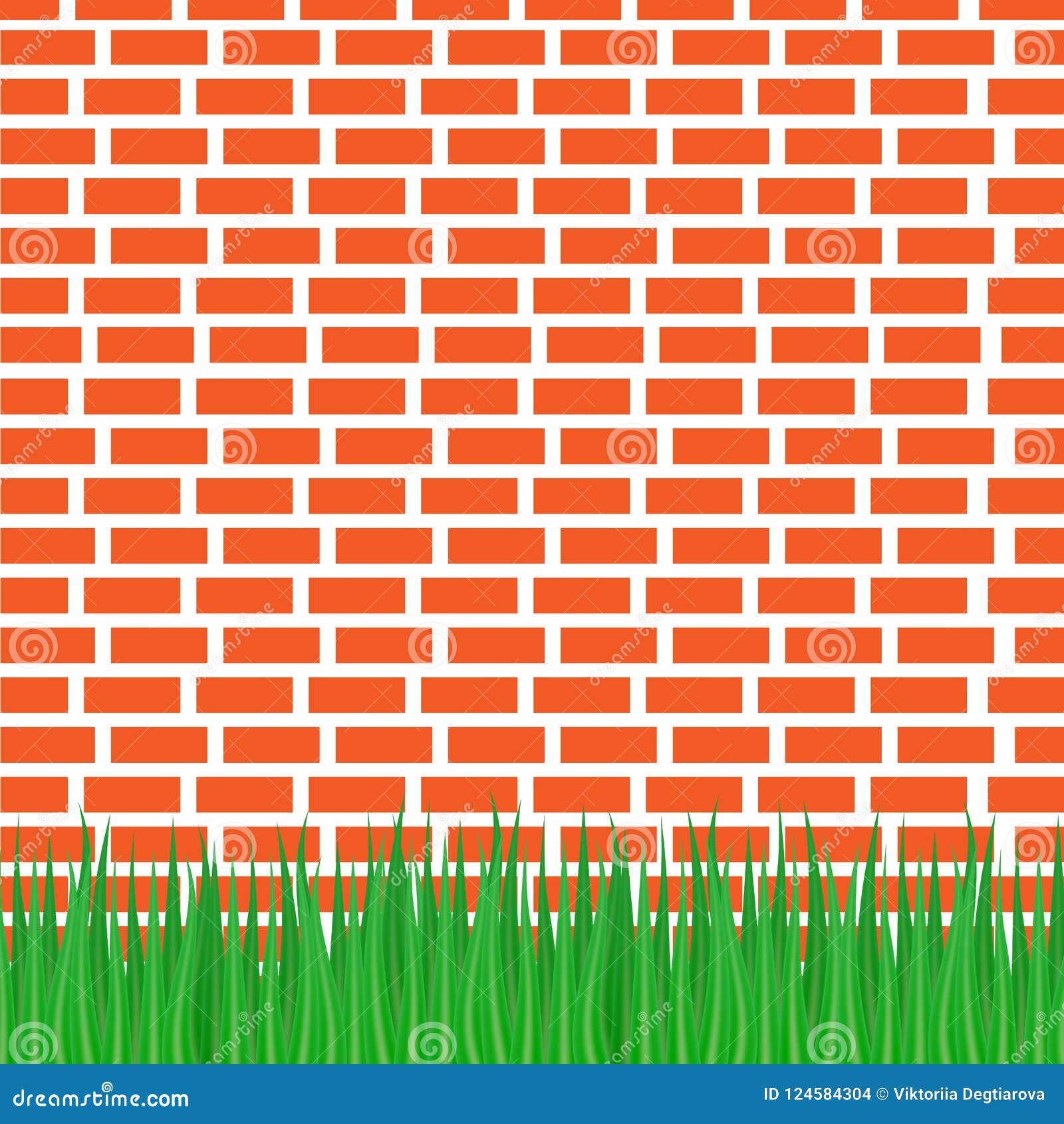 Red Brick Wall and Green Grass from Below. Stock Vector - Illustration ...
