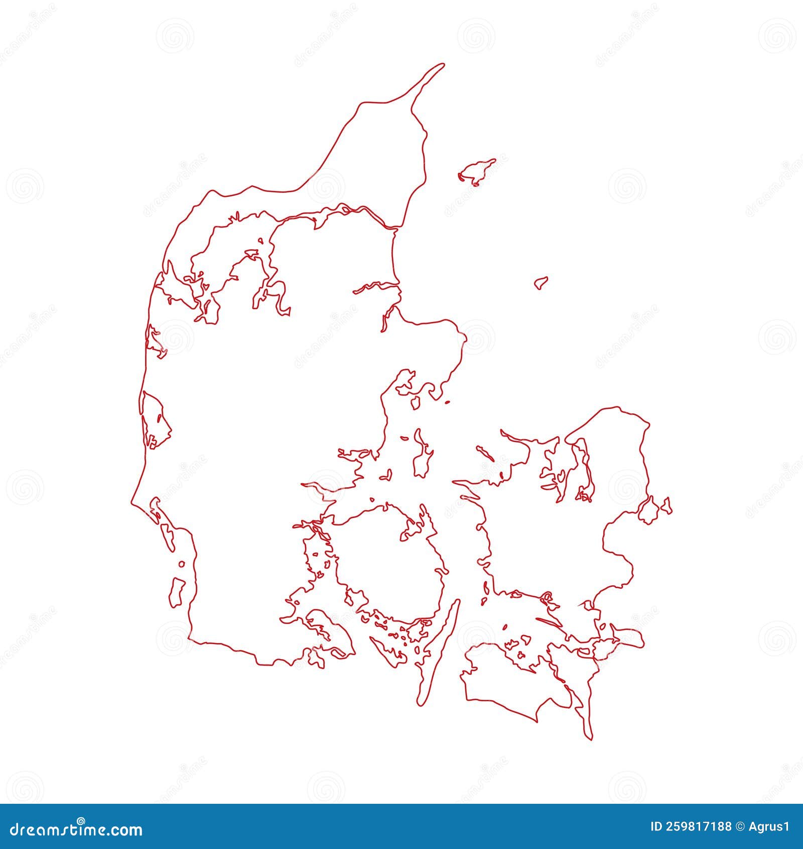 Vector Illustration of Red Colored Outline Map of Denmark Stock Vector ...