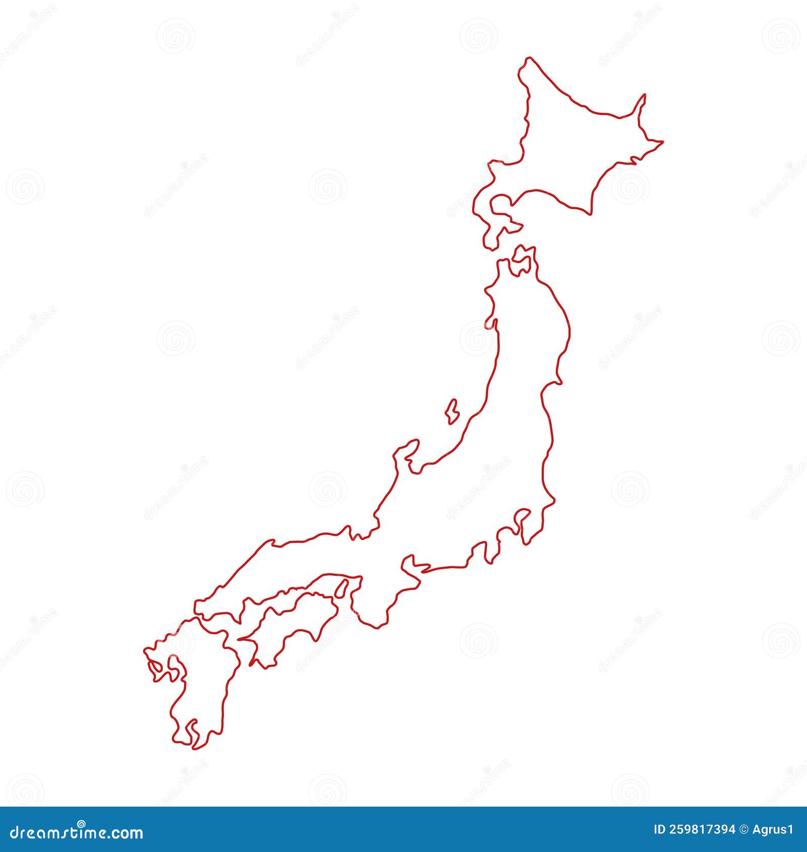 Vector Illustration of Red Colored Outline Map of Japan Stock Vector ...