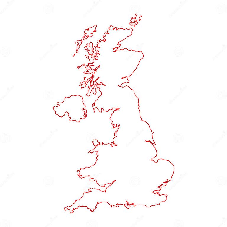 Vector Illustration of Red Colored Outline Map of UK Stock Vector ...