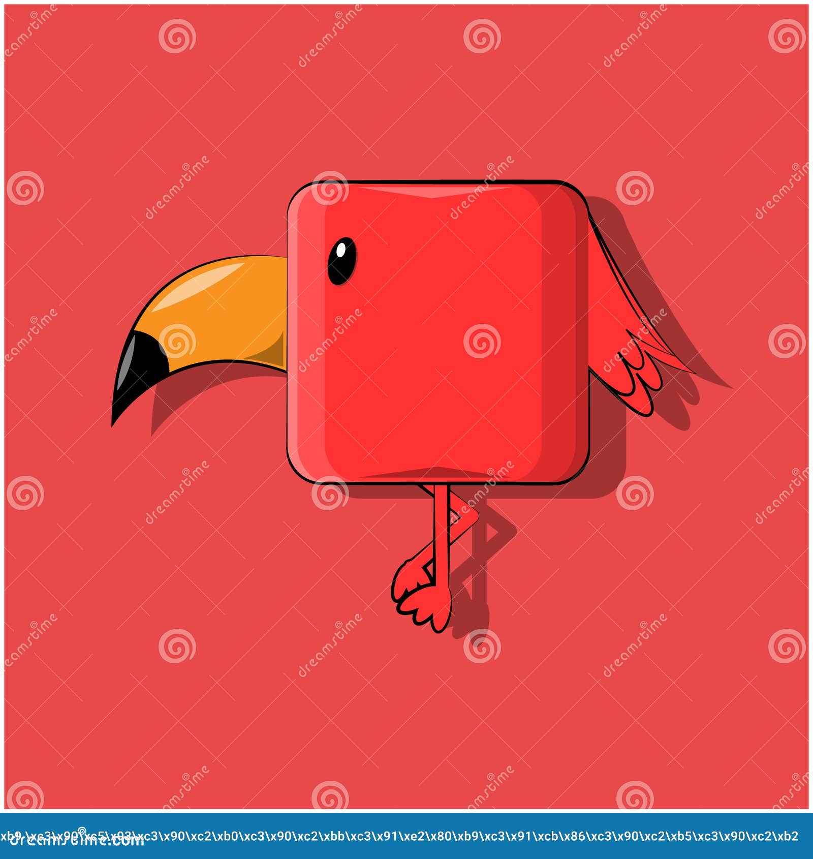 Vector Illustration of a Red Cube-shaped Kawaii Bird Standing with a ...