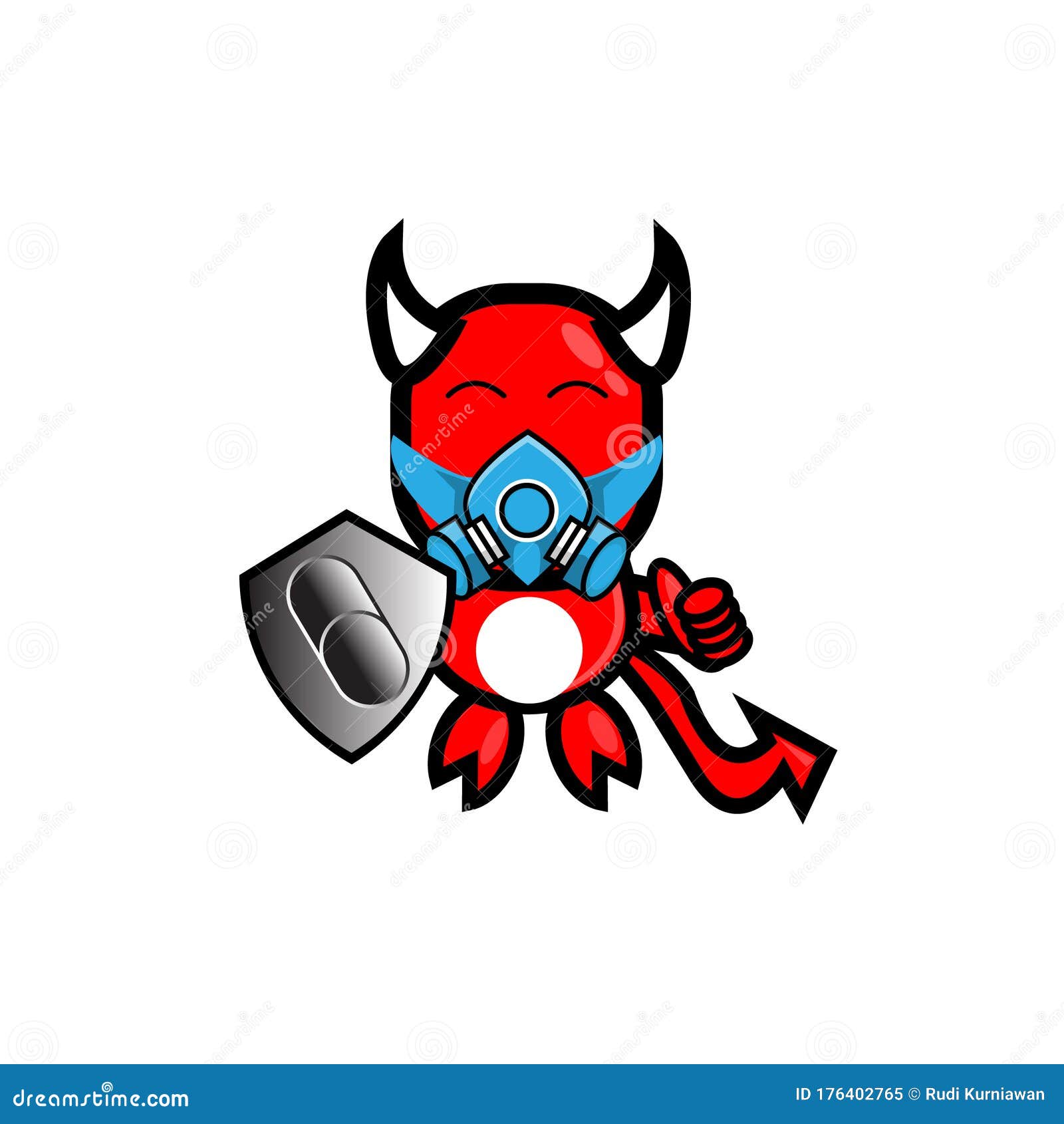 Vector Illustration of a Red Devil, Shield, and Gas Mask. Good for Logo ...