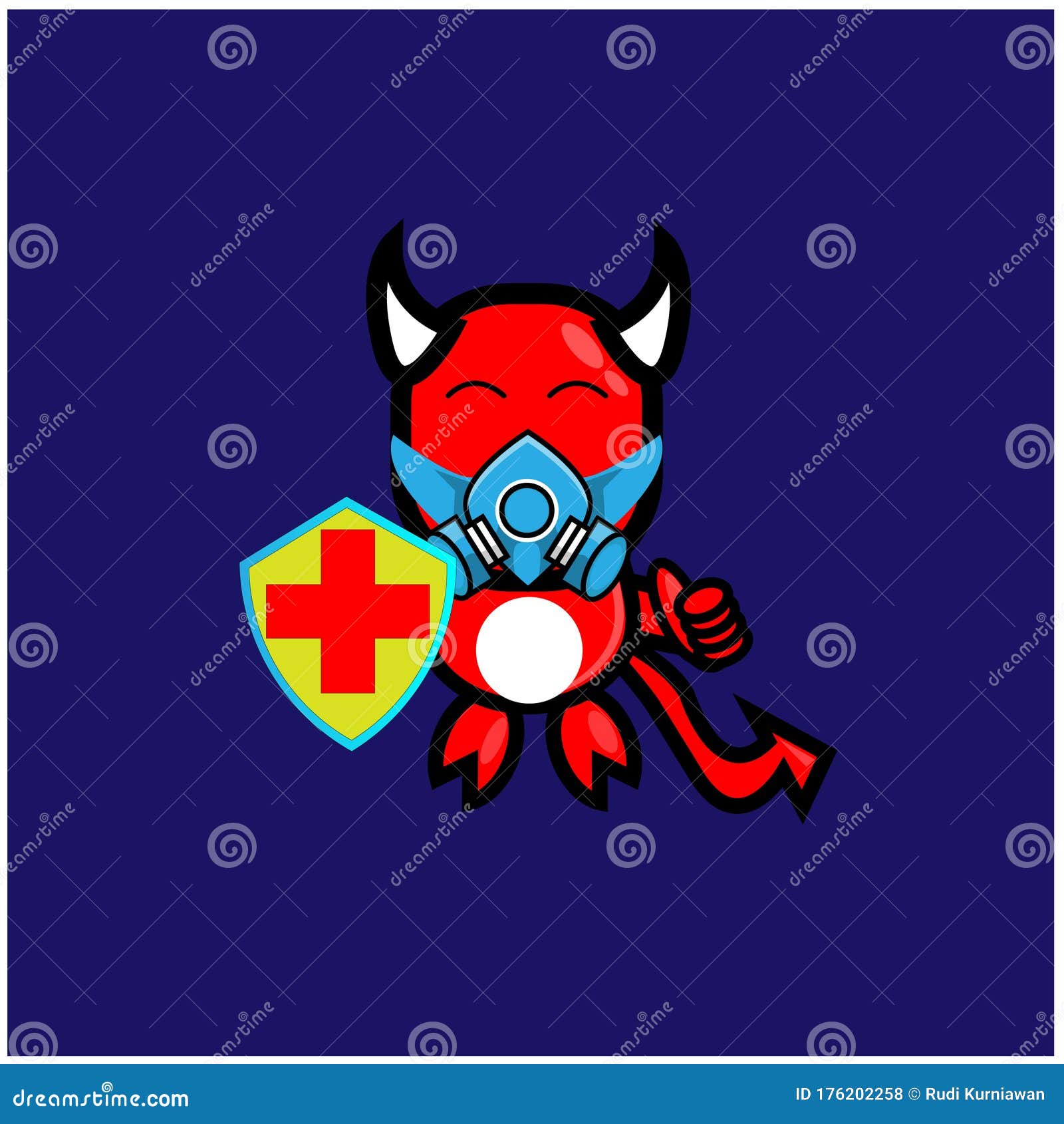 Vector Illustration of a Red Devil, Shield, and Gas Mask. Stock Vector ...
