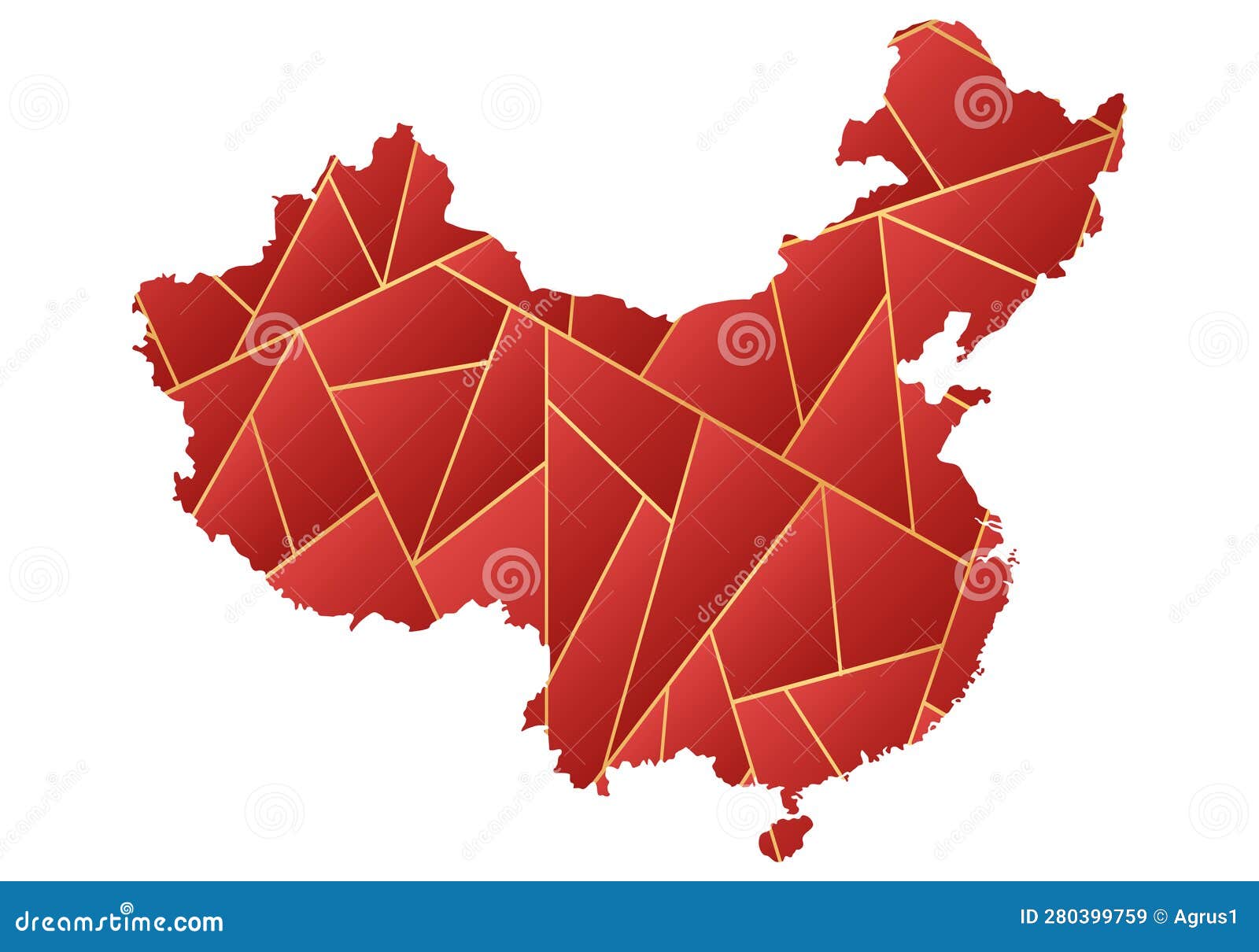 Vector Illustration of Red and Gold Colored China Map Stock Vector ...