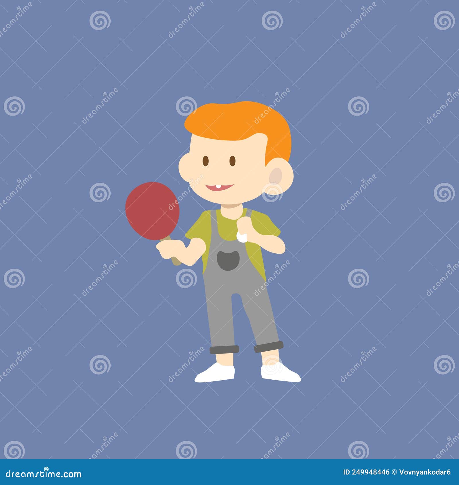 Vector Illustration, Red-haired Boy with a Ping-pong Racket Stock ...
