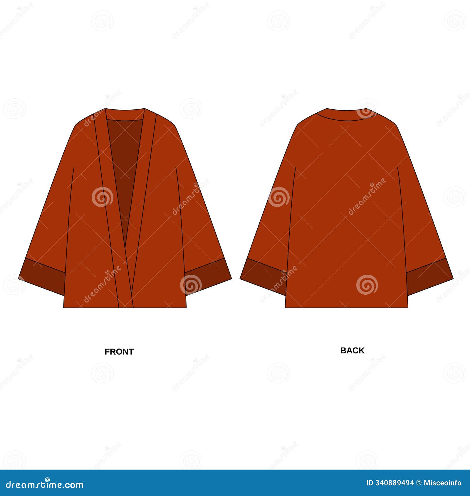 Vector Illustration of Red Kimono Style Cape Front and Back. Stock ...