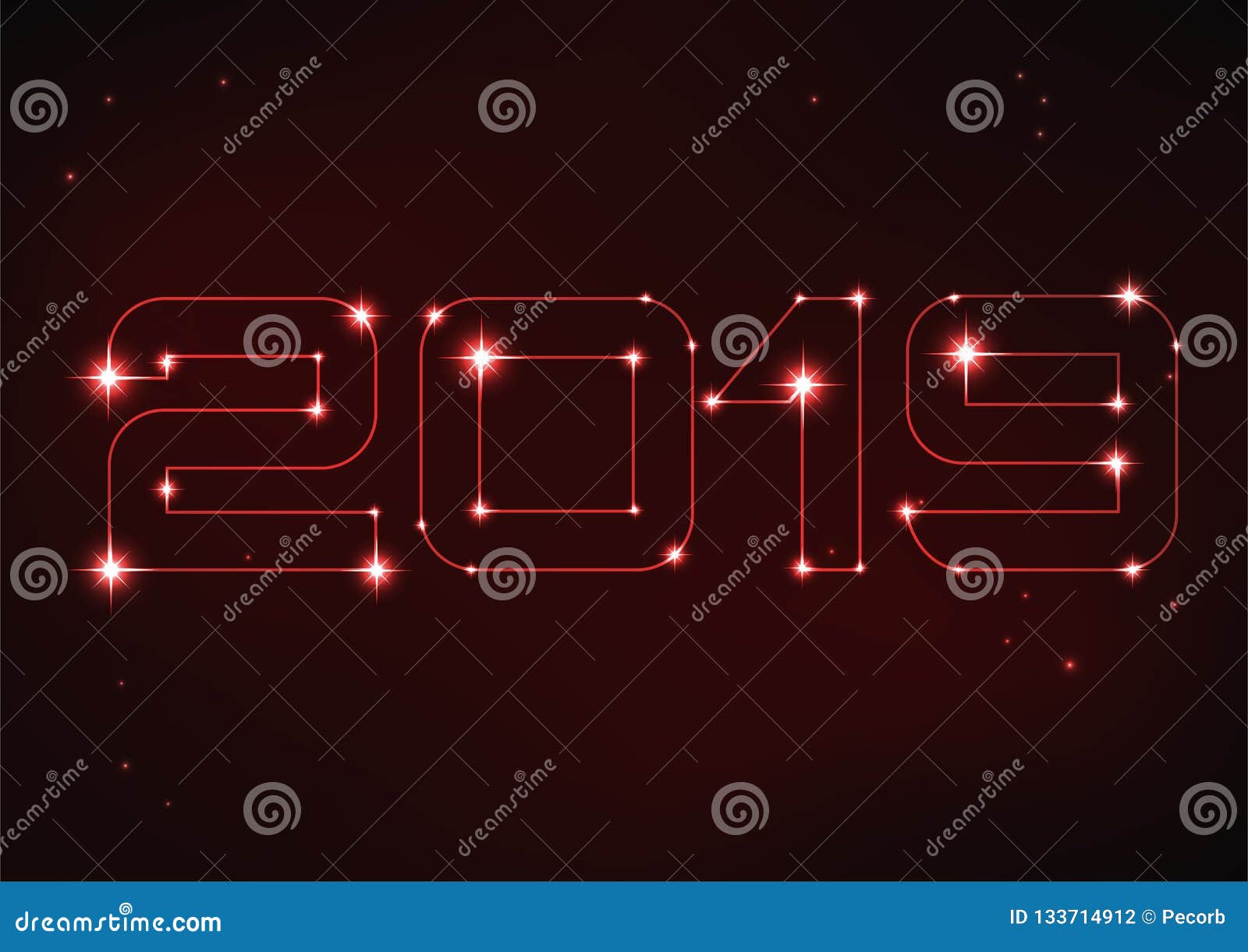Illustration of Red Number 2019 in Style of Constellation Stock Vector ...