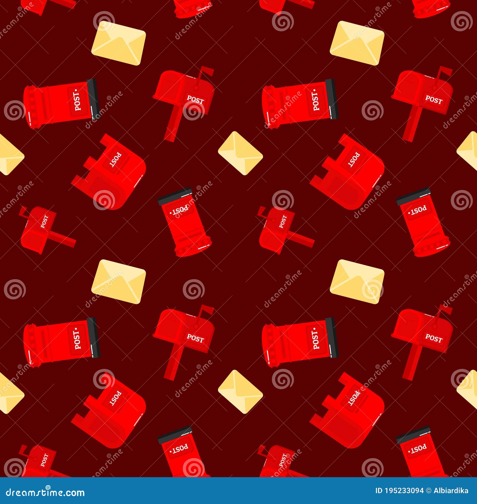 Red Post Box Mail Repeat Seamless Pattern Doodle Cartoon Style Stock ...