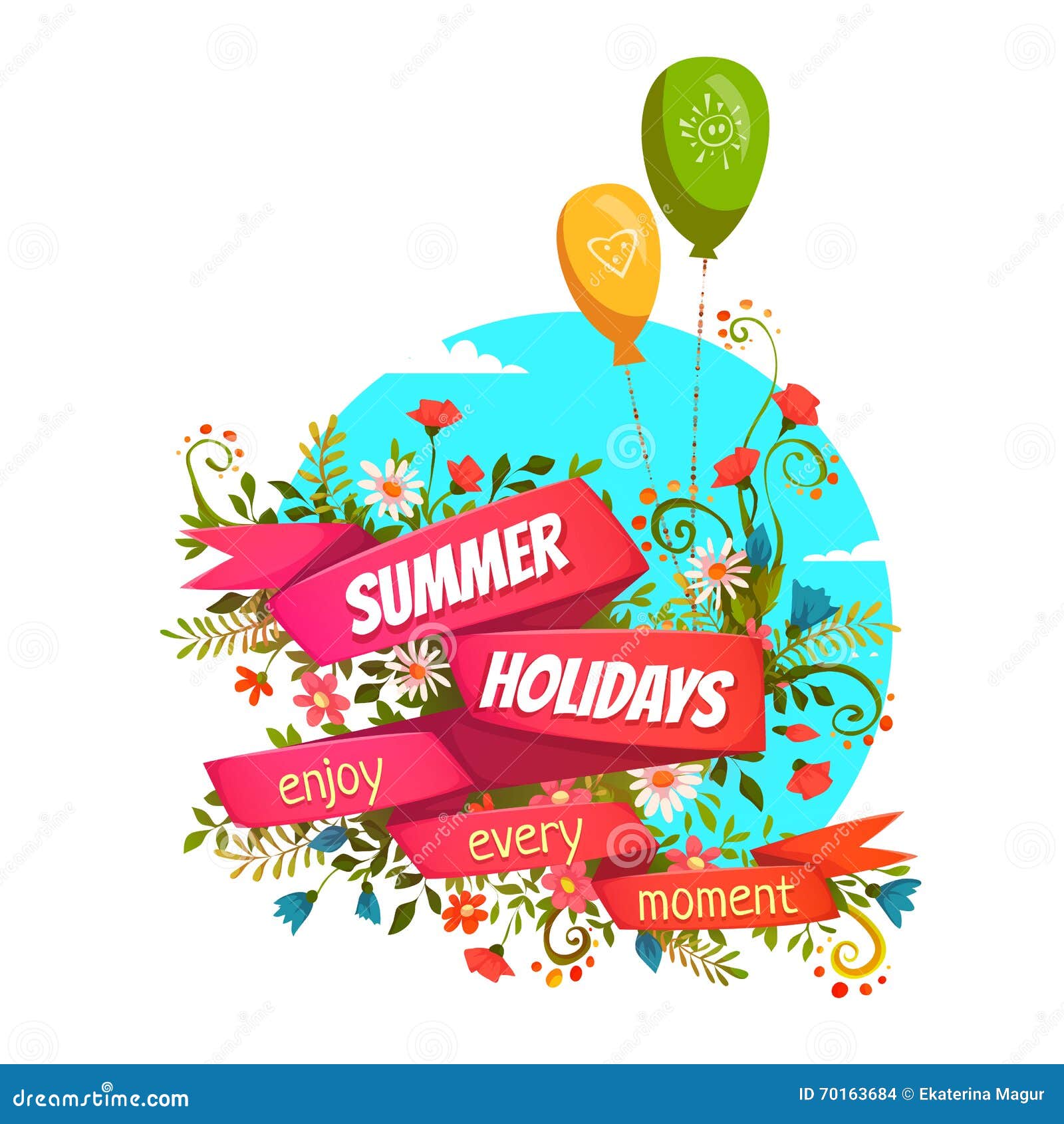 Vector Illustration of Red Ribbon with Summer Holidays Title Stock ...