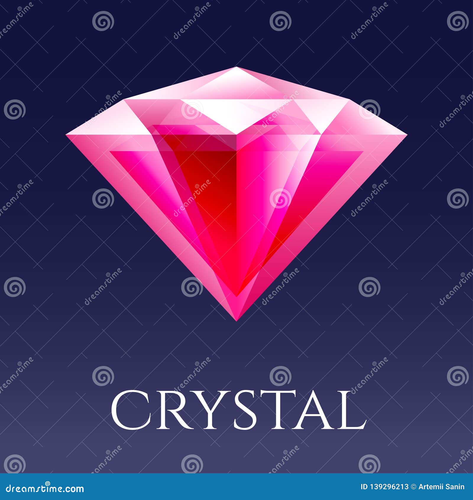 Vector Illustration of Red Shine Triangle Crystal Isolated. Ruby Symbol ...