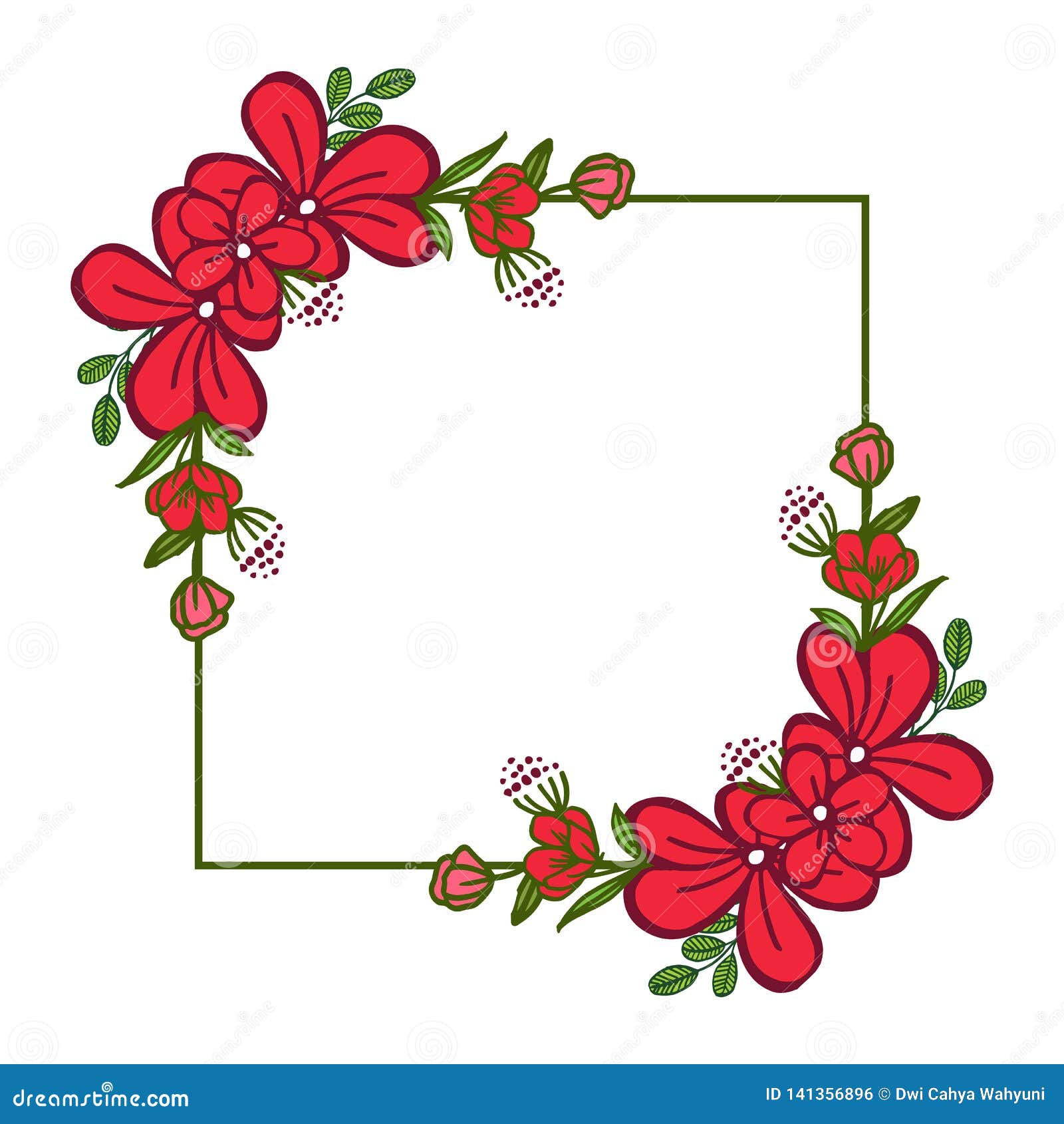 Vector Illustration Red Wreath Frame with Invitation Cards Stock Vector ...