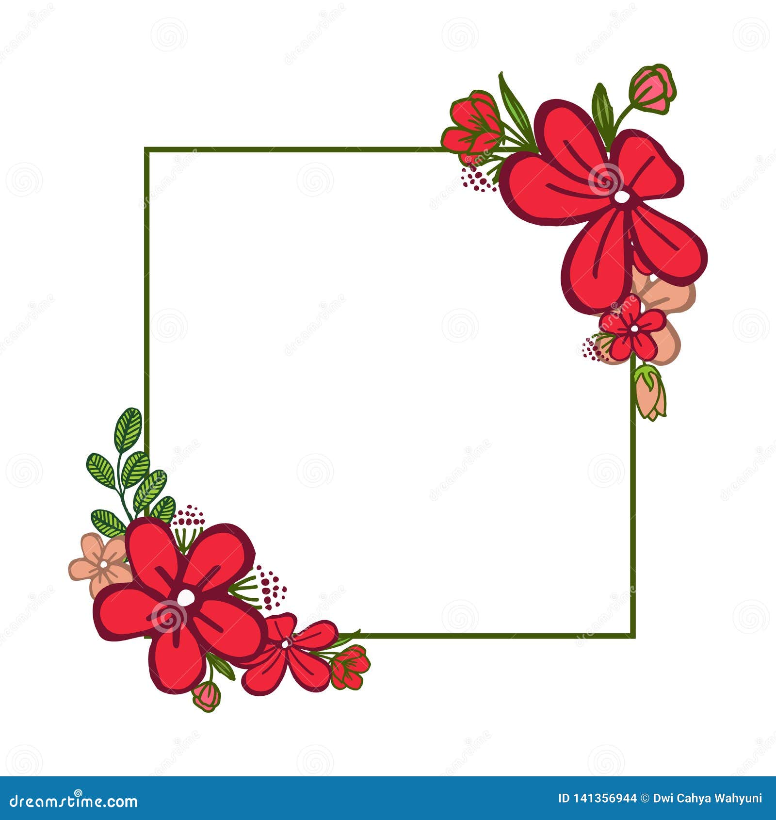 Vector Illustration Red Wreath Frame with Invitation Cards Stock Vector ...