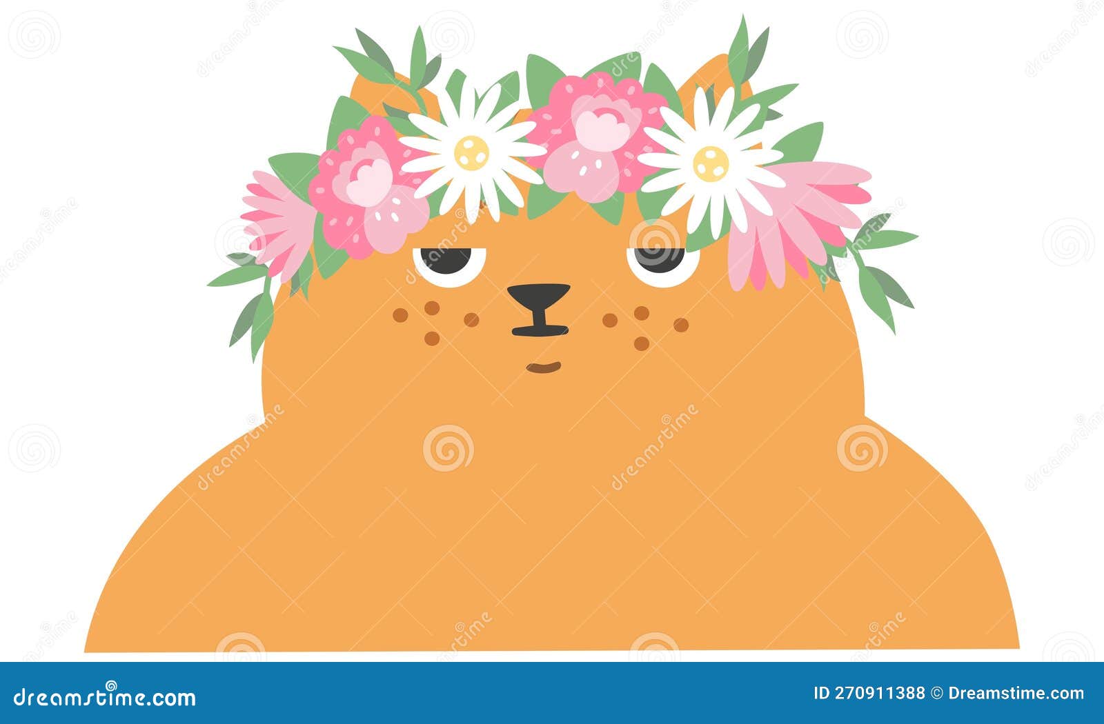 Vector Illustration. Redheaded Disgruntled Cat in a Wreath of Flowers ...
