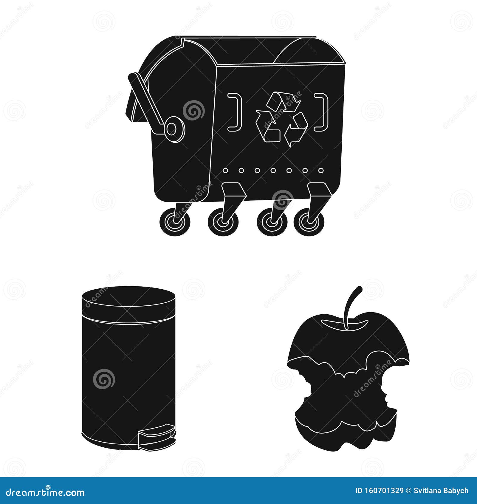 Vector Illustration of Refuse and Junk Sign. Set of Refuse and Waste ...