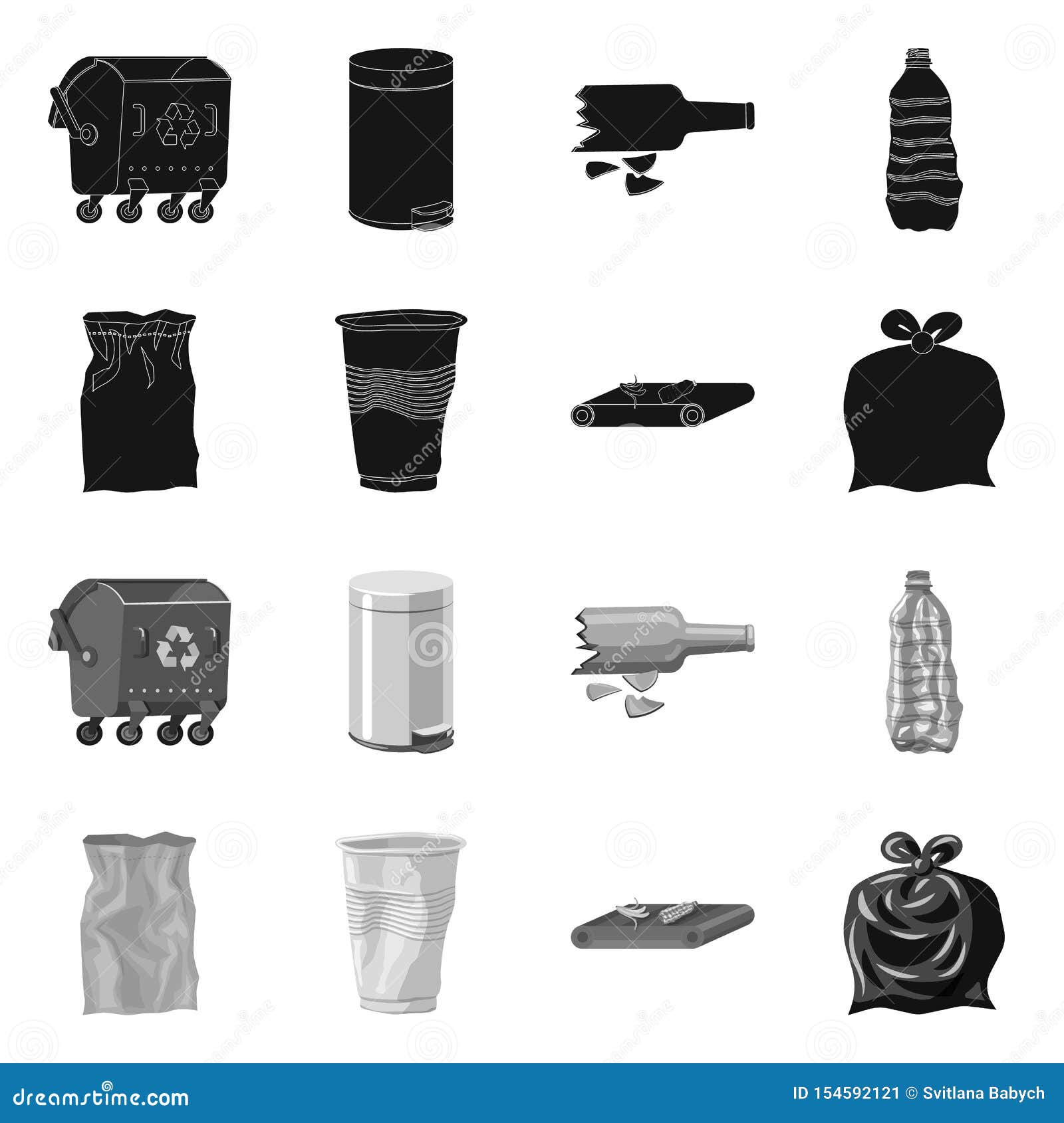 Vector Illustration of Refuse and Junk Symbol. Collection of Refuse and ...