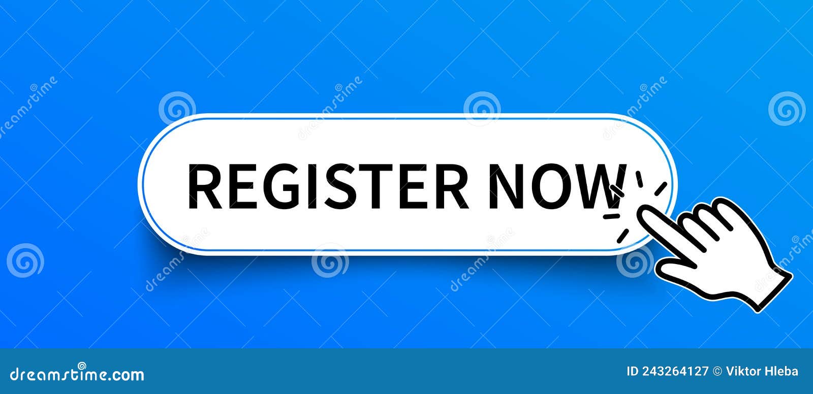 Vector Illustration Register Now Button with Hand Pointer on Blue ...