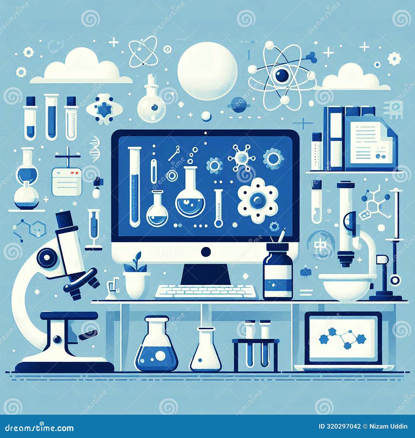 Science and Technology Concept Chemistry Equipment, Microscope, and ...