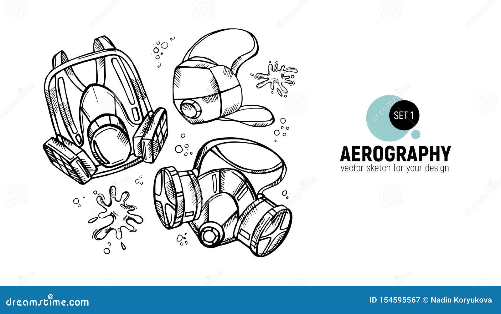 Vector Illustration of Respirators. Aerography Tools. Set 1 Stock ...