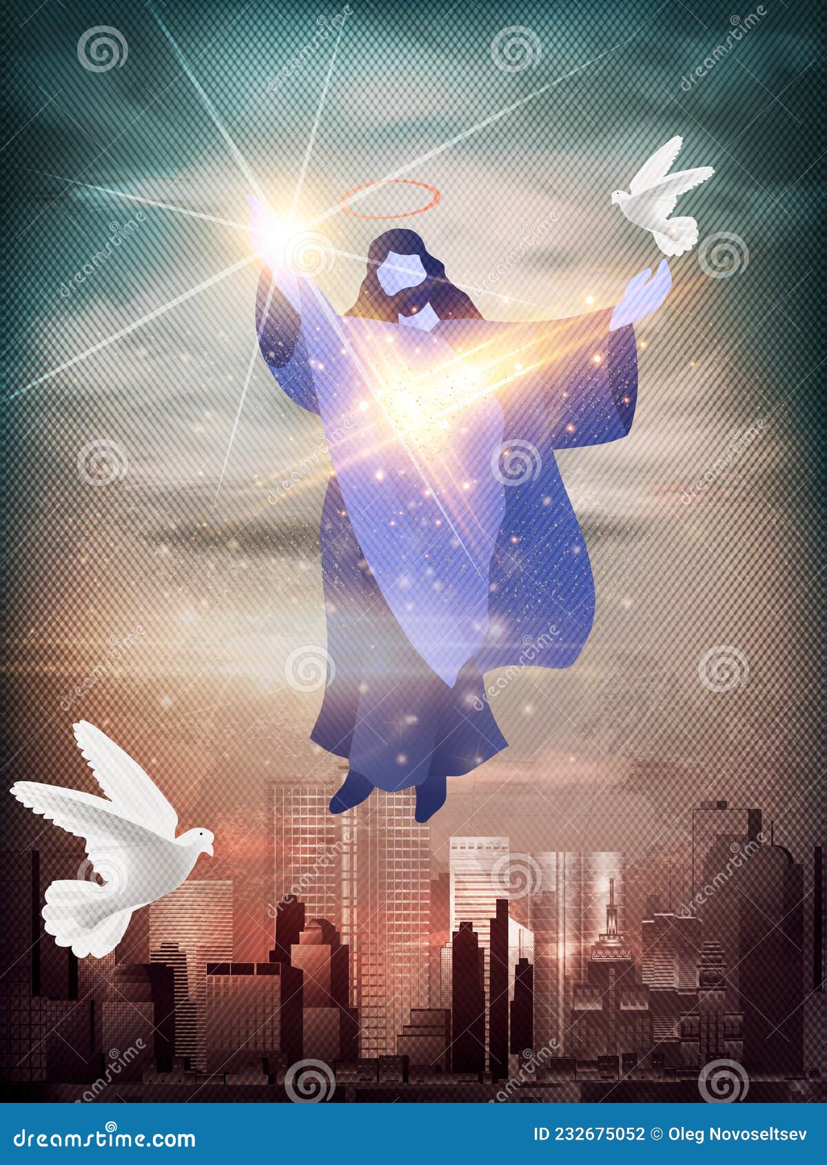 Resurrected Jesus Christ With Shining Halo And Outstretched Arms Vector