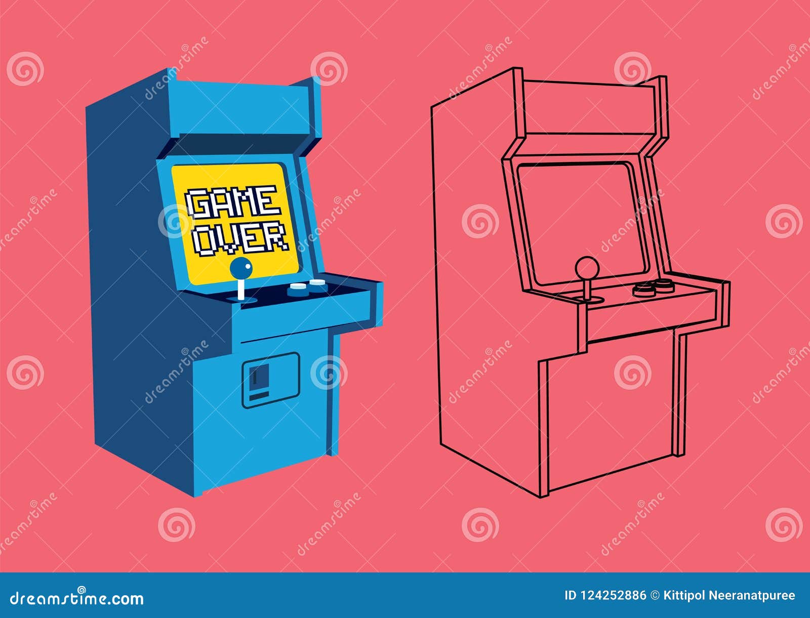 Vector Illustration of Retro Arcade Game Machine with Outline Stock ...