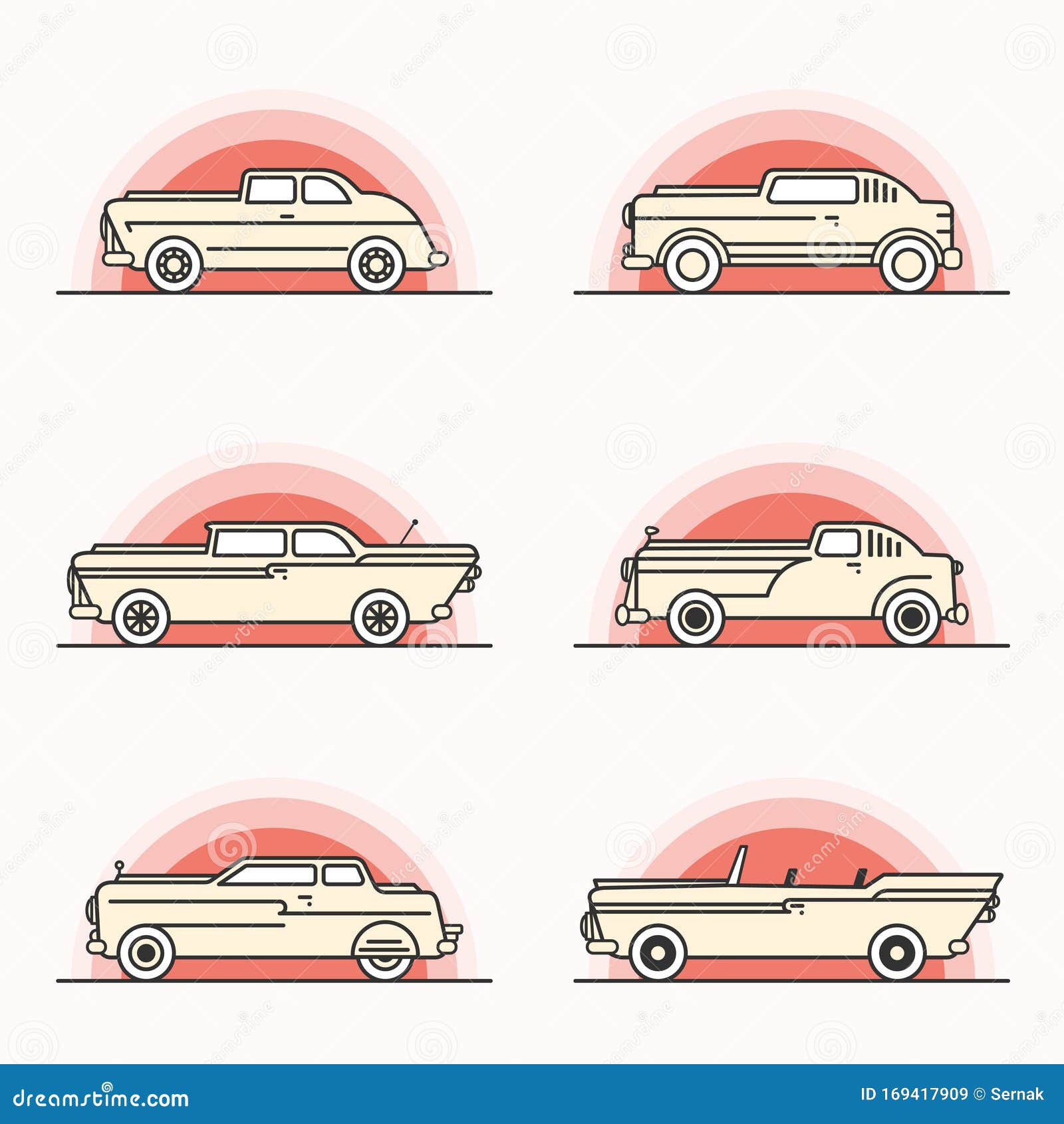 Vector retro car icons set stock vector. Illustration of black - 169417909