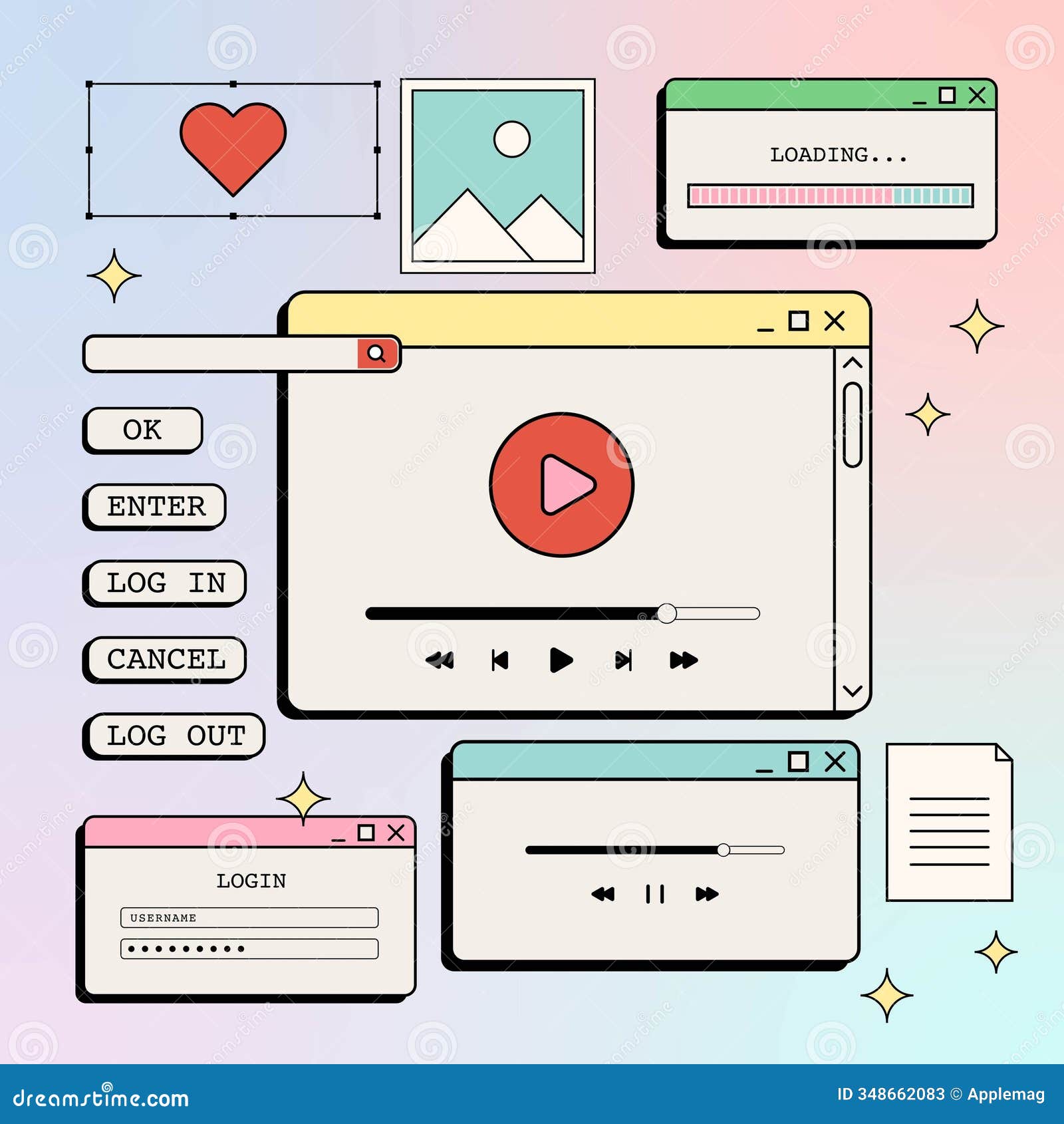 Vector Illustration of a Retro 90s Browser Window in Vaporwave Style ...