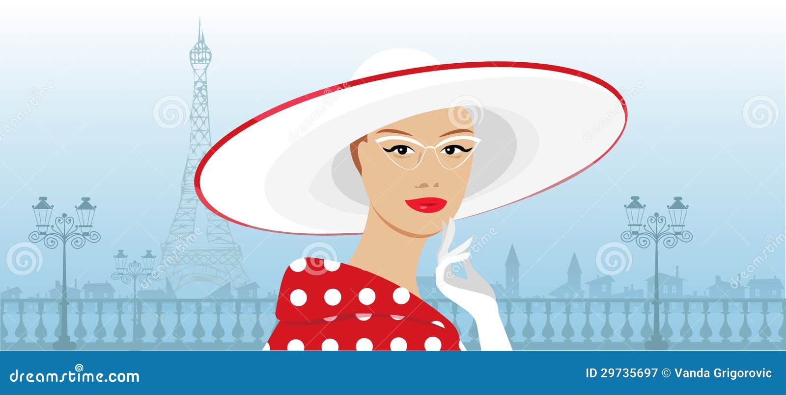 Retro lady in a big hat stock vector. Illustration of adult - 29735697