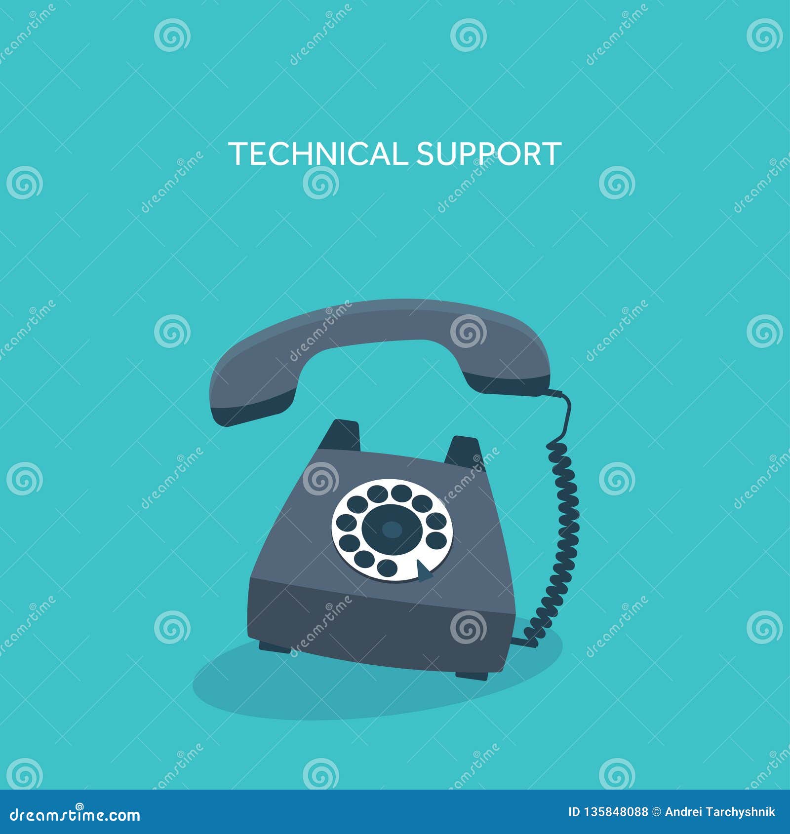 Vector Illustration. Retro Telephone. Technical Online Support. Stock ...