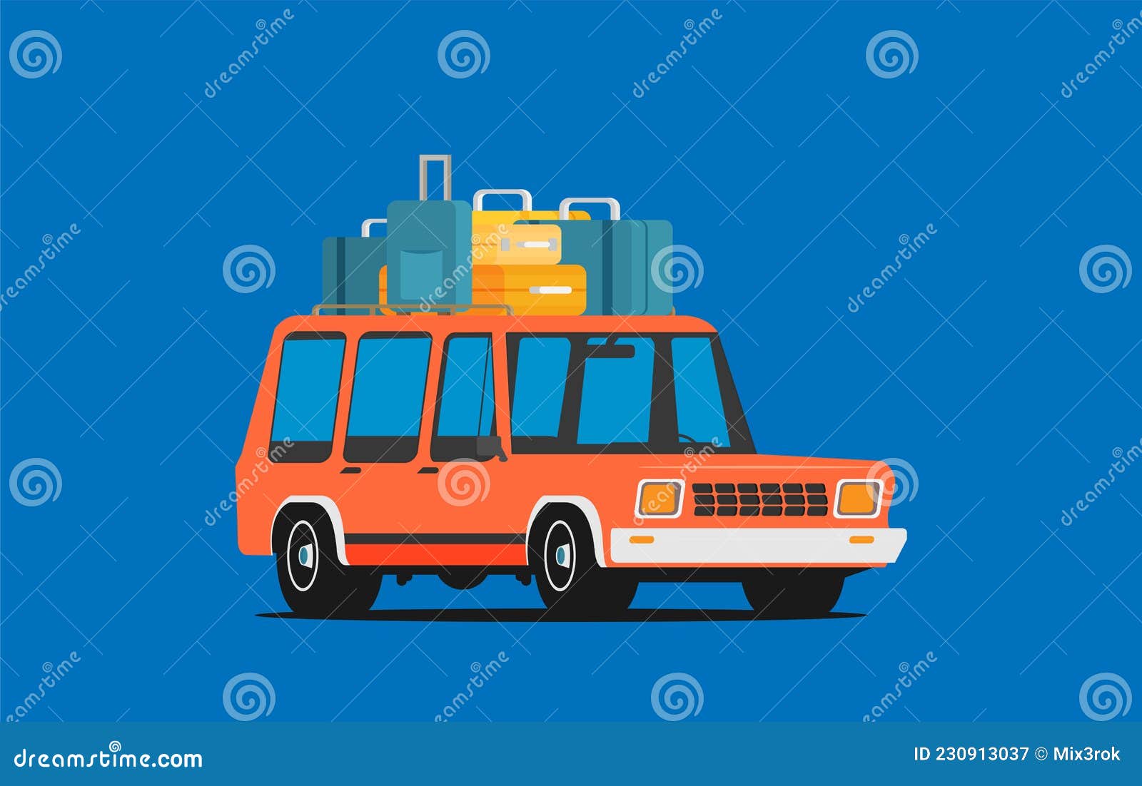 Vector Illustration of a Retro Travel Car Stock Vector - Illustration ...