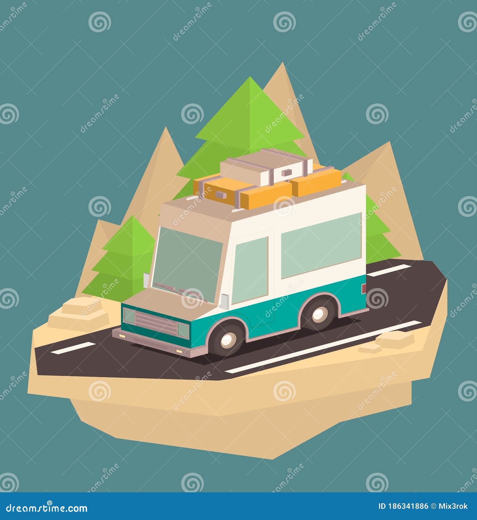 Vector Illustration of a Retro Travel Van Isometric Stock Vector ...
