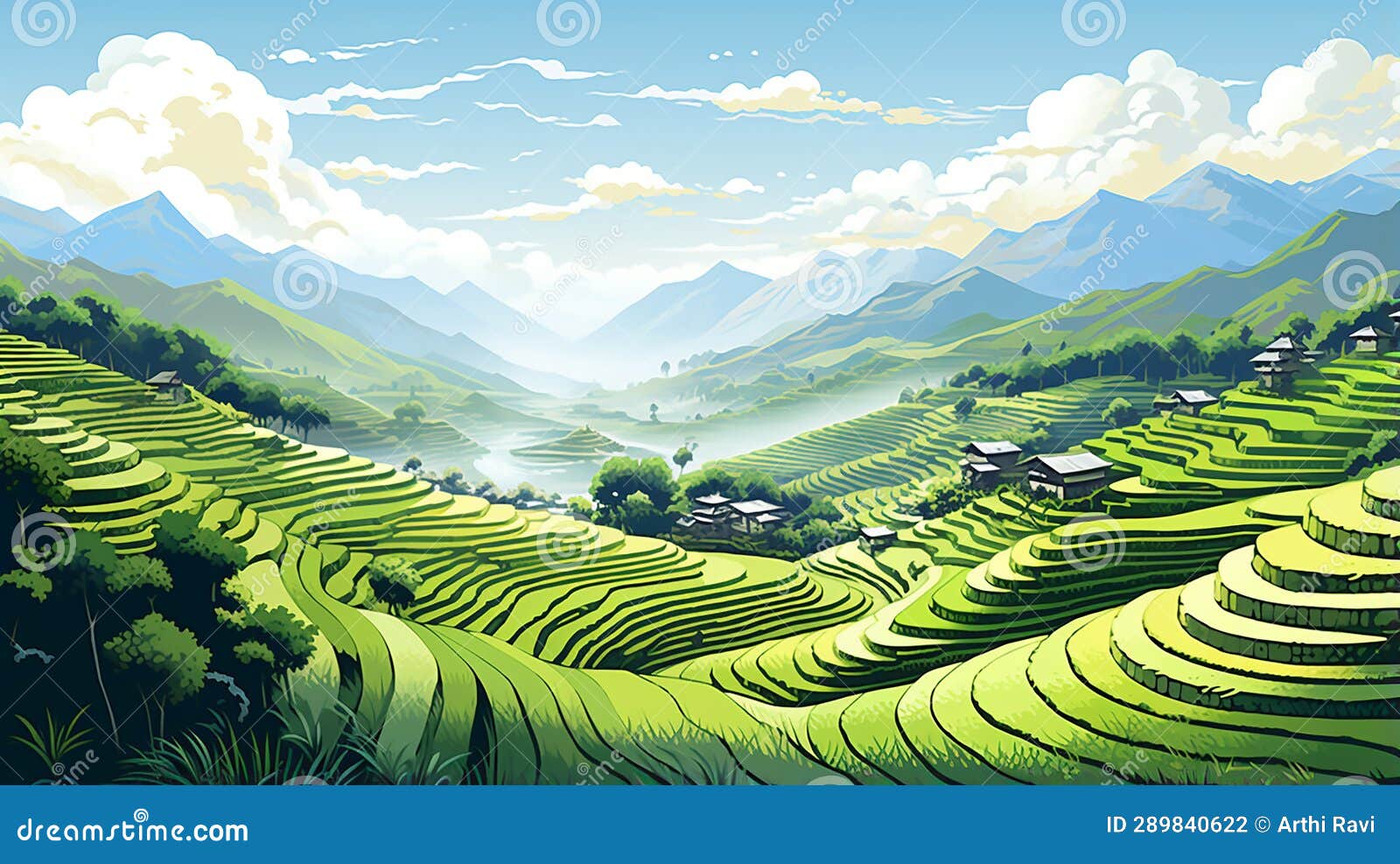 Vector Illustration of Rice Terraces Stock Illustration - Illustration ...