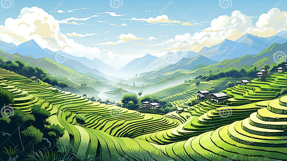 Vector Illustration of Rice Terraces Stock Illustration - Illustration ...
