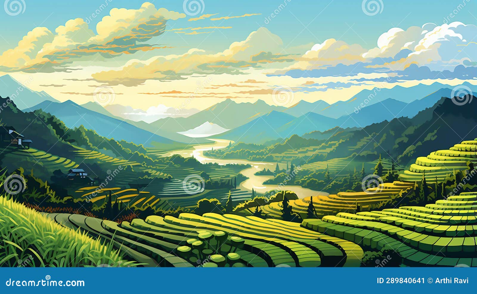 Vector Illustration of Rice Terraces Stock Illustration - Illustration ...