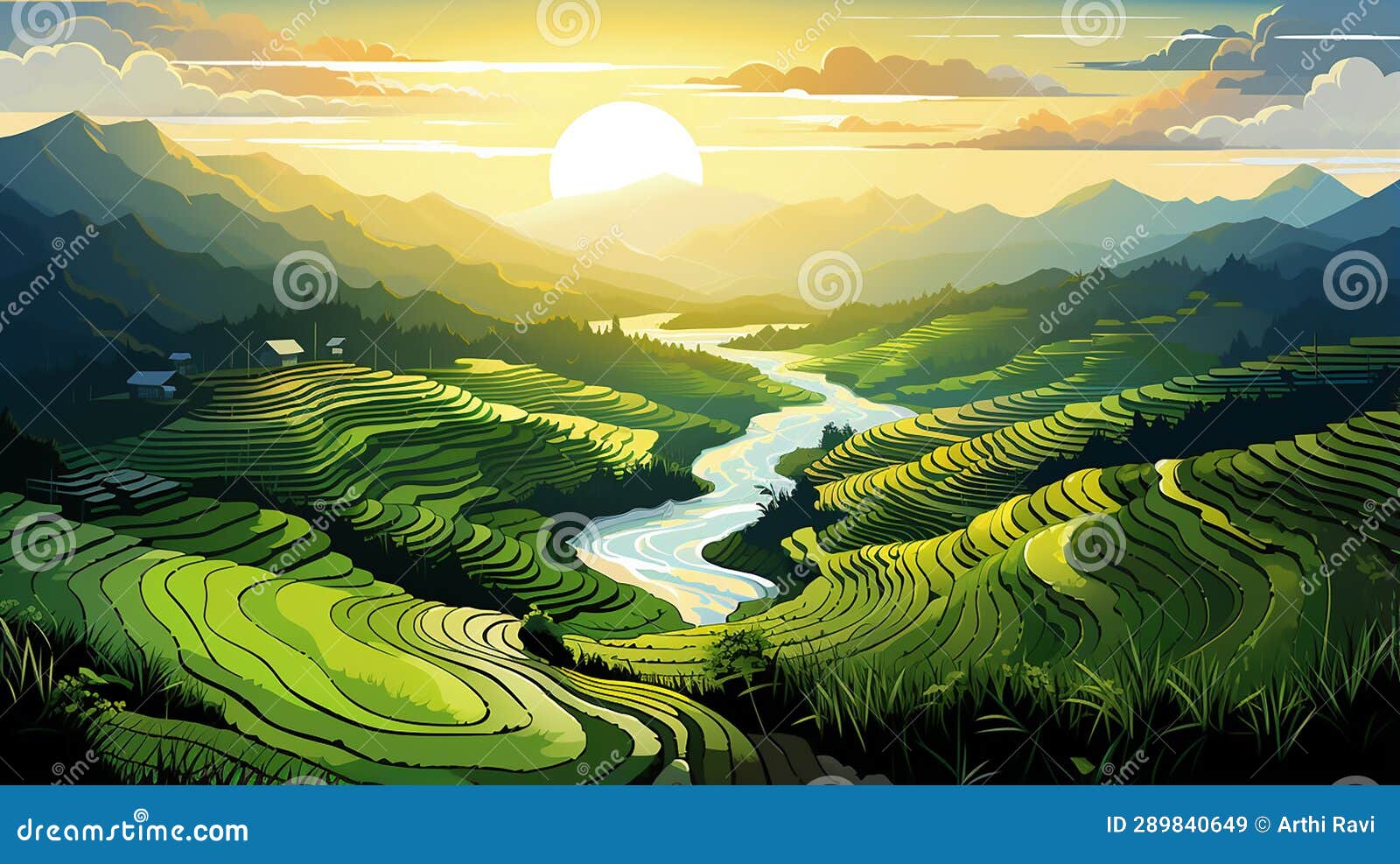 Vector Illustration of Rice Terraces Stock Illustration - Illustration ...