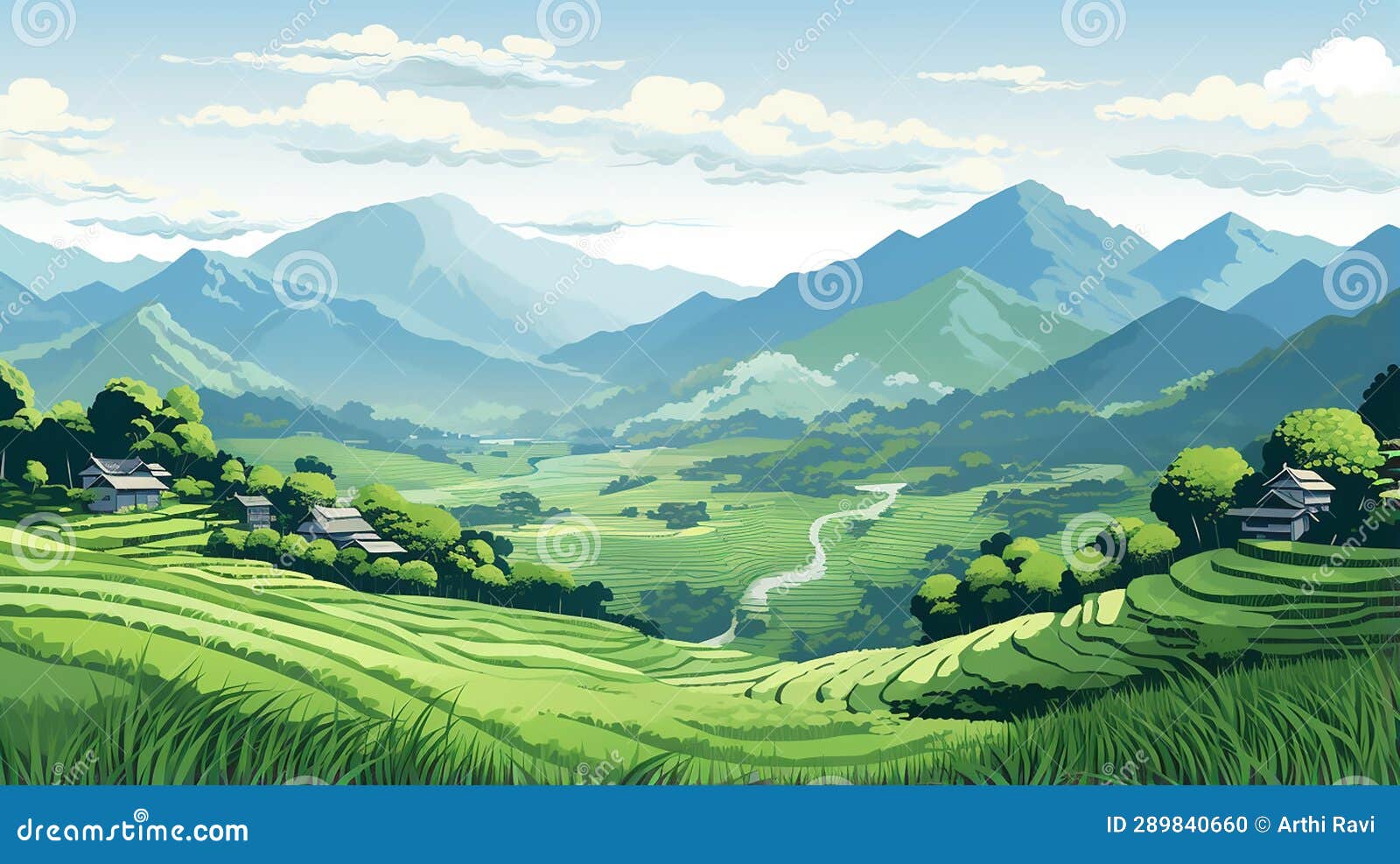 Vector Illustration of Rice Terraces Stock Illustration - Illustration ...