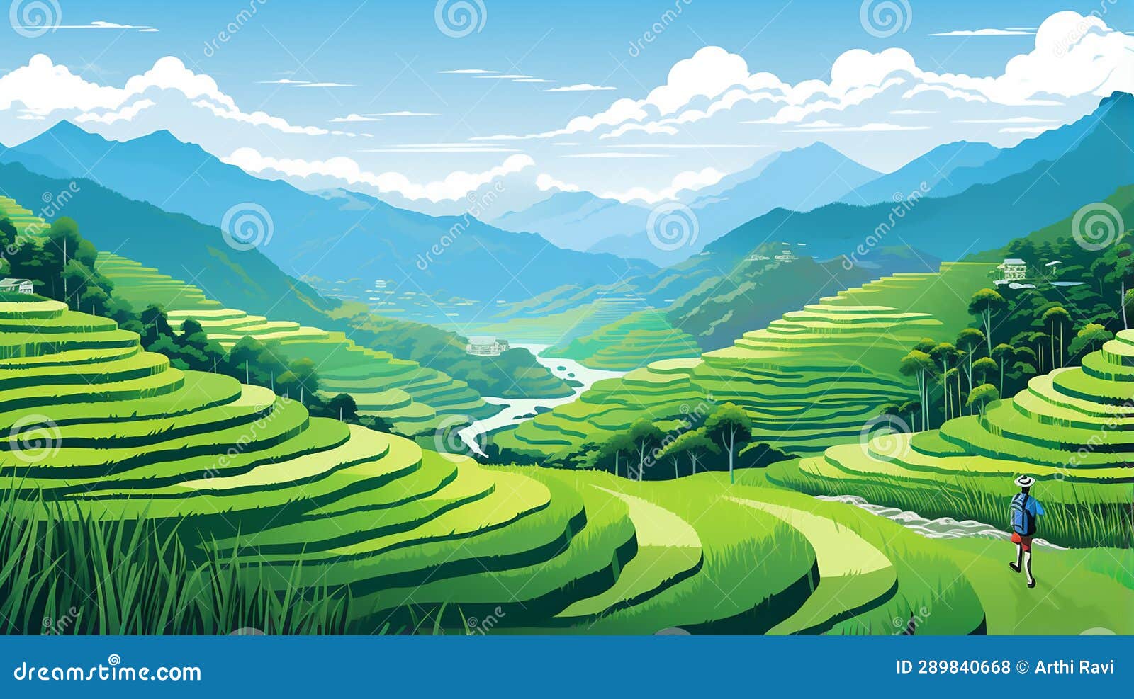 Vector Illustration of Rice Terraces Stock Illustration - Illustration ...
