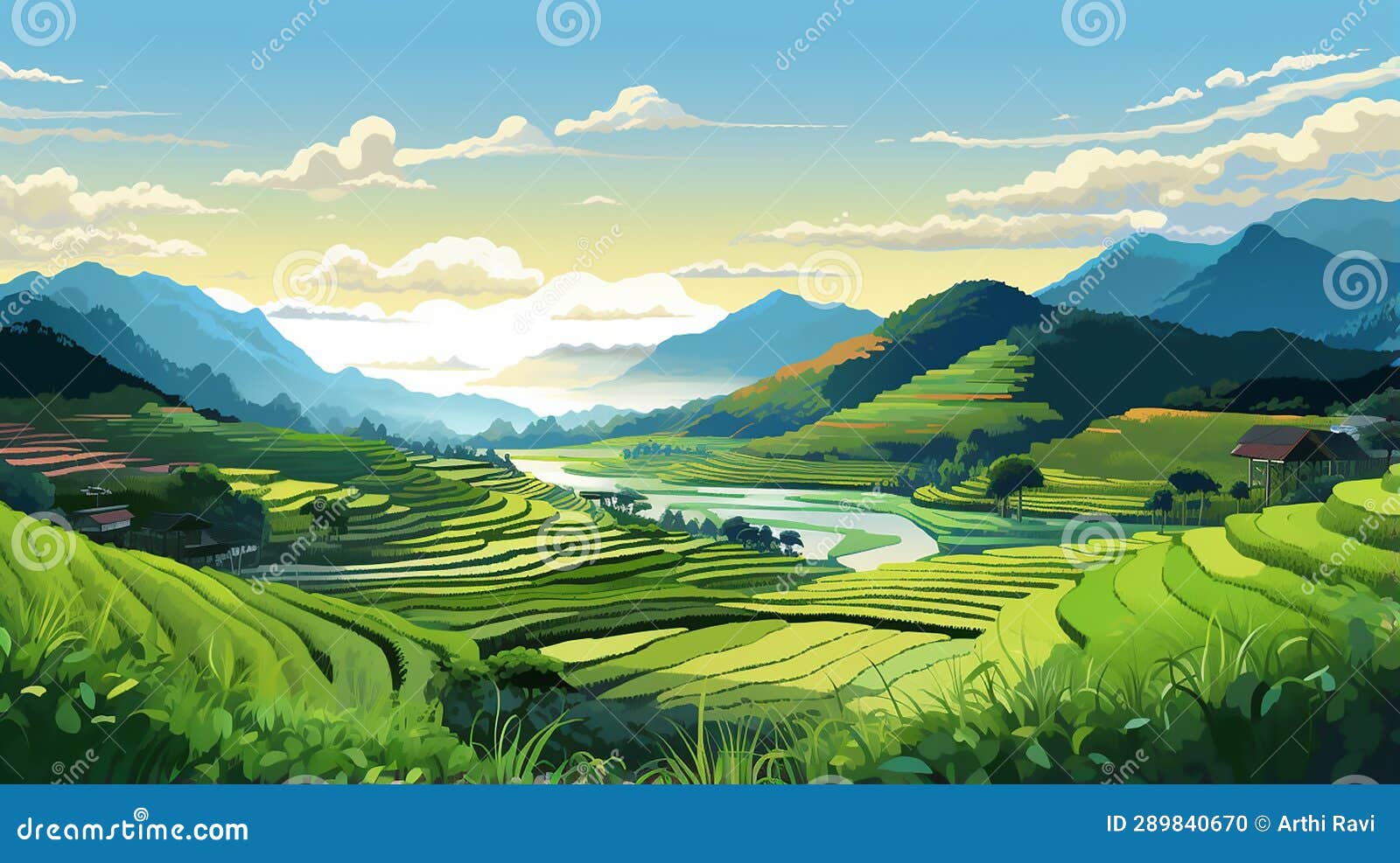Vector Illustration of Rice Terraces Stock Illustration - Illustration ...