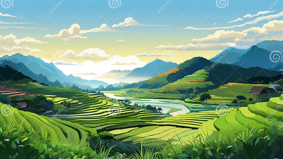 Vector Illustration of Rice Terraces Stock Illustration - Illustration ...