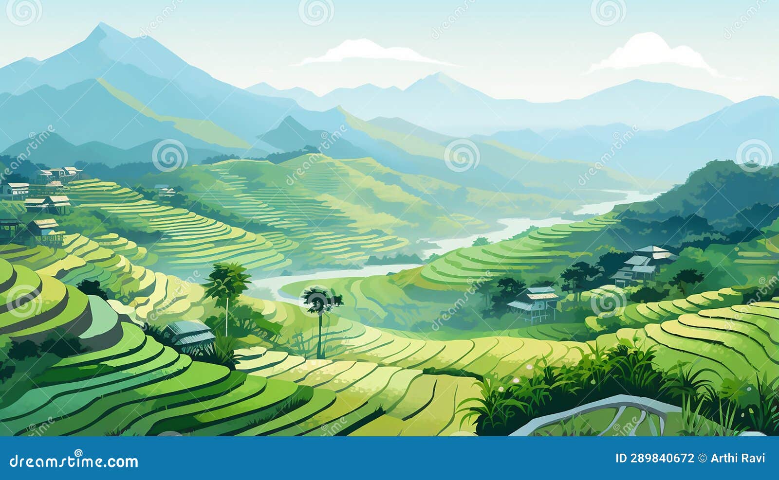Vector Illustration of Rice Terraces Stock Illustration - Illustration ...