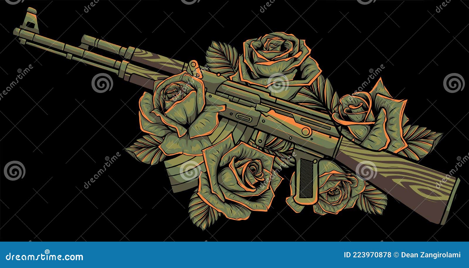 Vector Illustration of Rifle with Roses Design Stock Vector ...