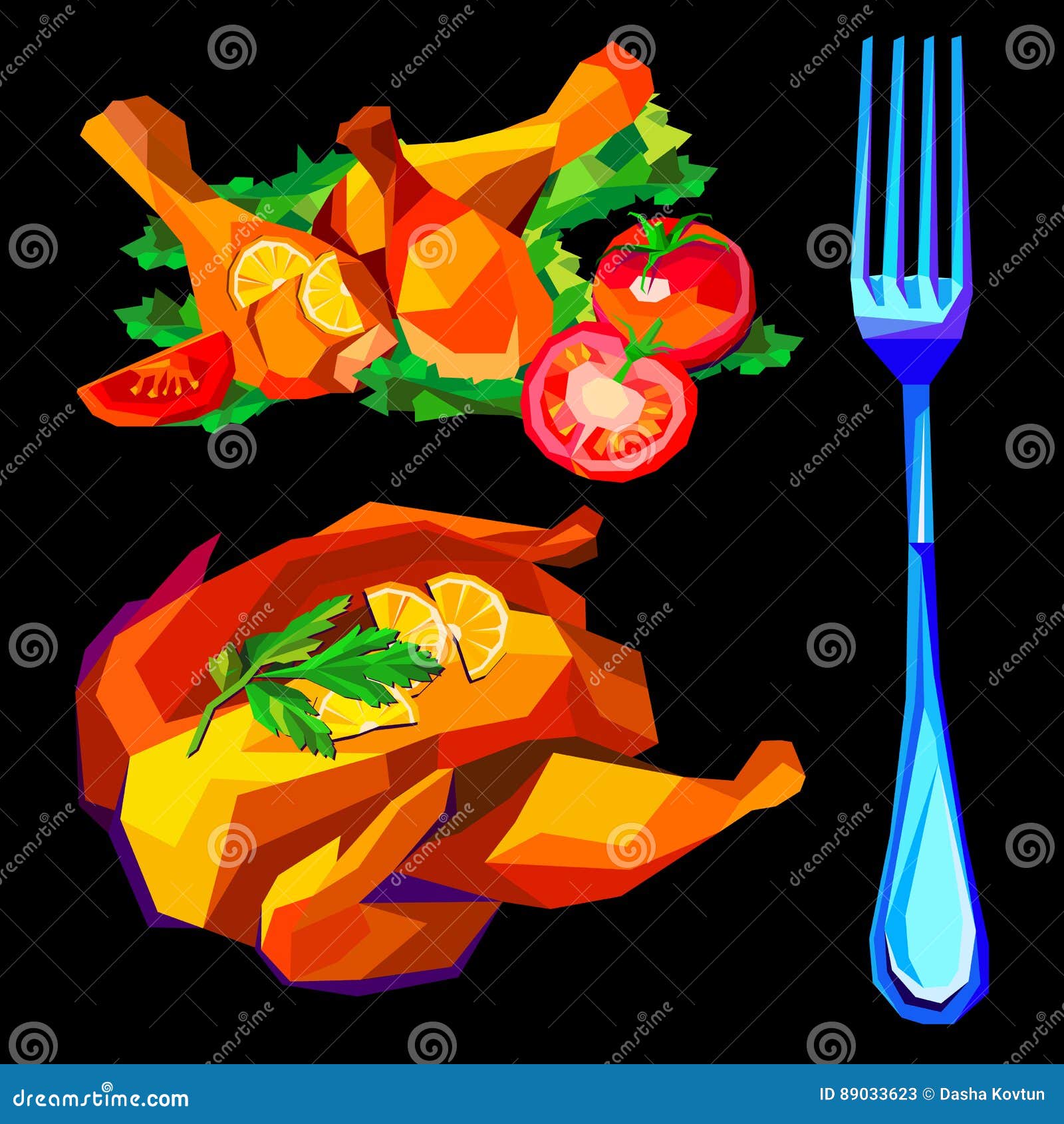 Vector Illustration of Roast Chicken Dinner Baked Roasted Food Stock ...