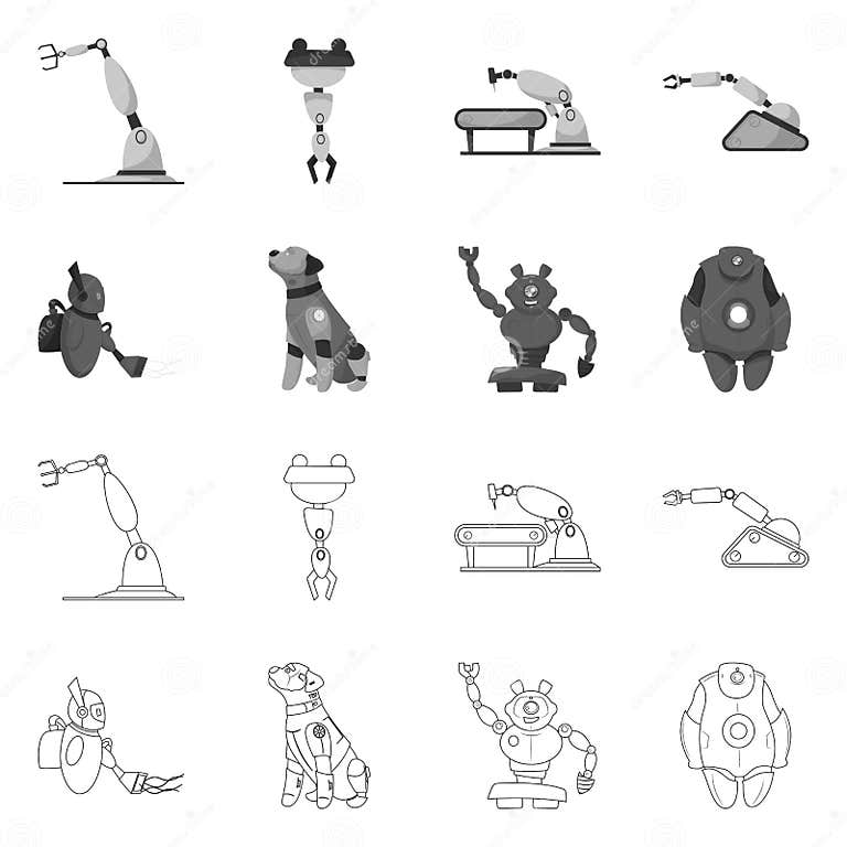 Vector Illustration Of Robot And Factory Logo Set Of Robot And Space